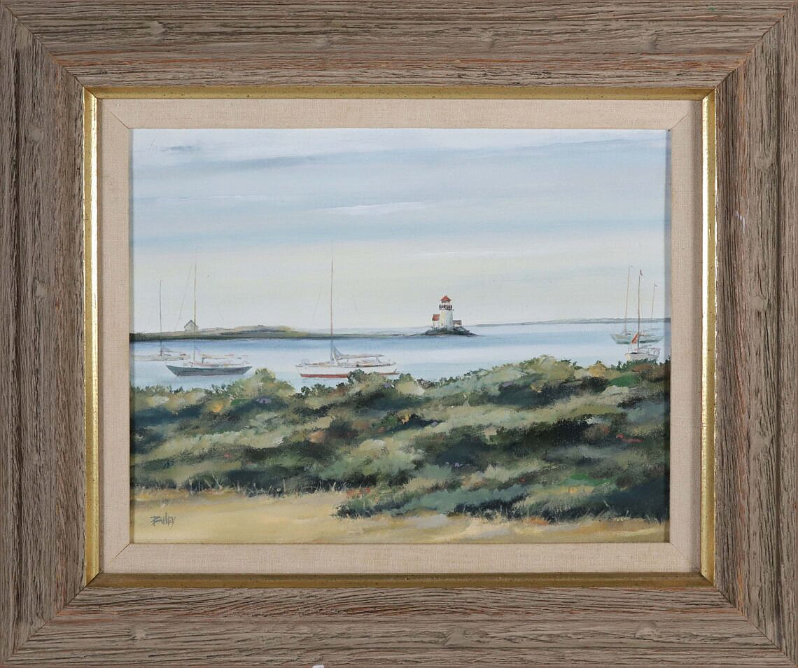 Roy Bailey Oil on Canvas "Harbor Seascape with Lighthouse in the ...