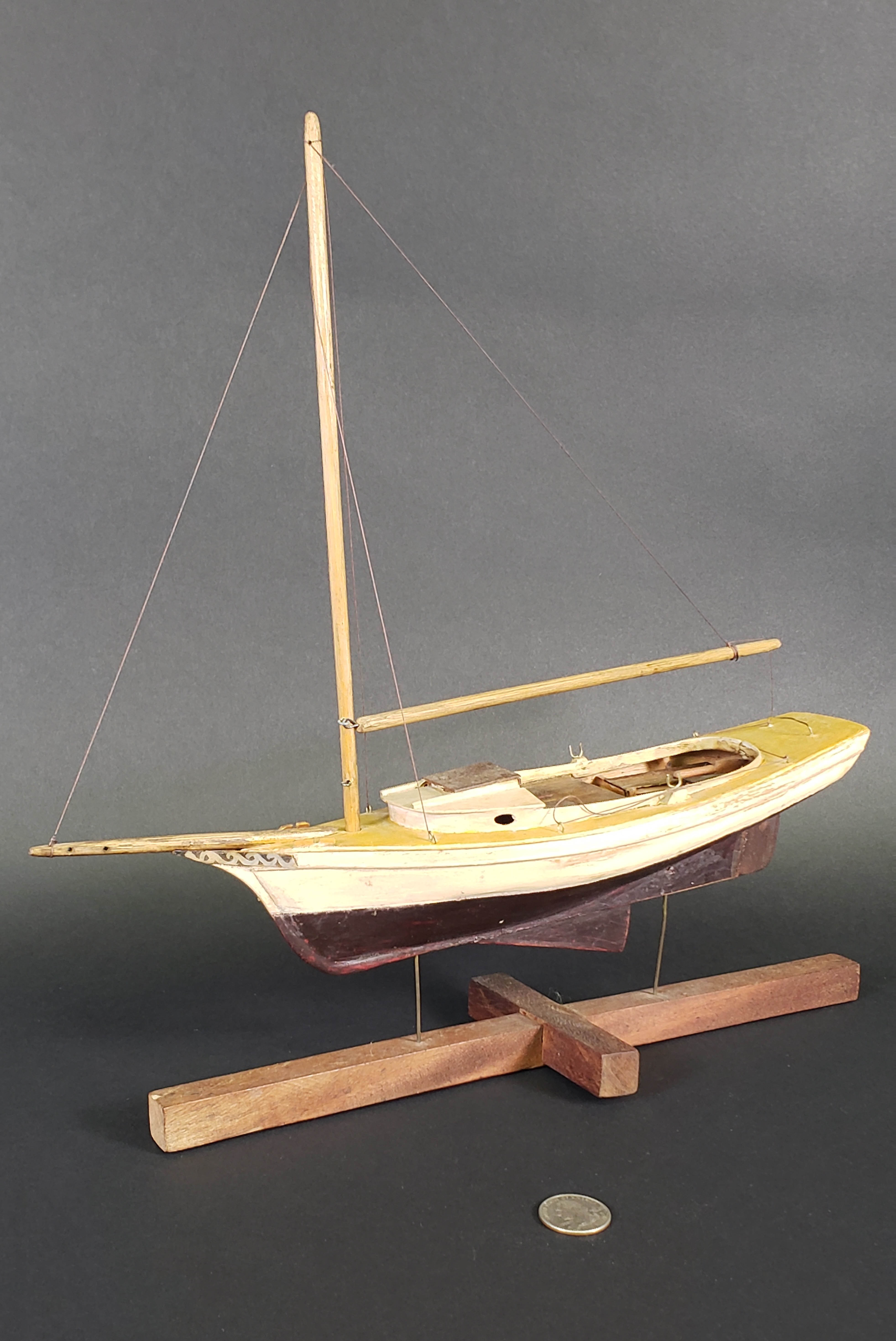 Antique Carved and Painted Sailboat - Antique/Vintage Diminutive Carved ...
