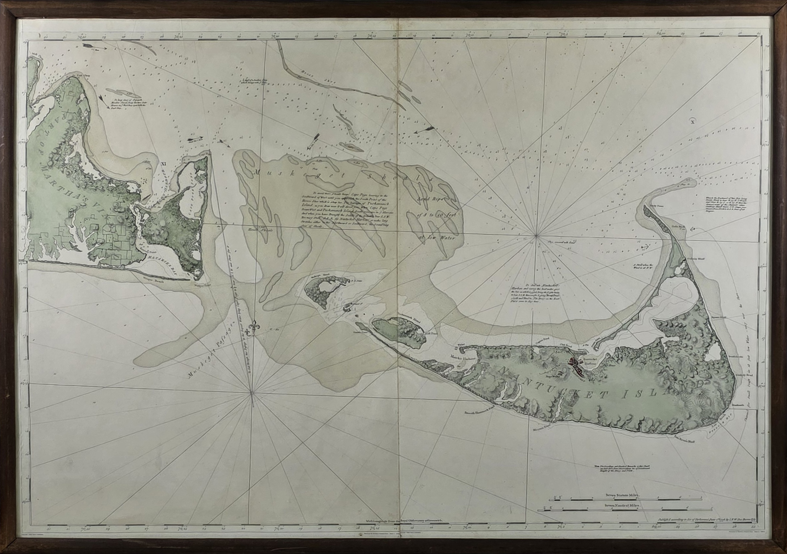 Hand Colored Topographical Map of Nantucket - Vintage 1966 Hand Colored ...
