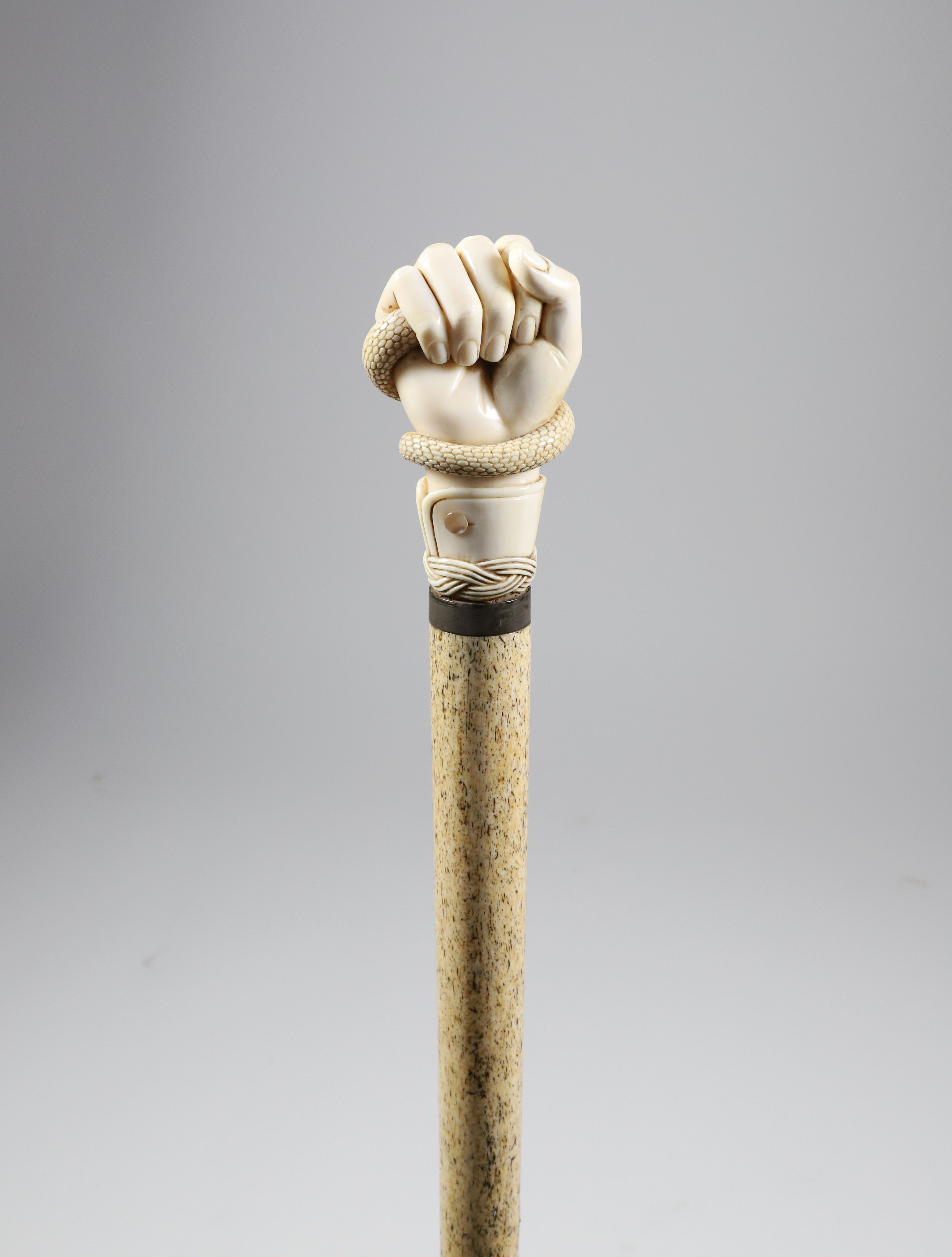 Whaler Made Clenched Fist with Snake Walking Stick mid 19th Century ...