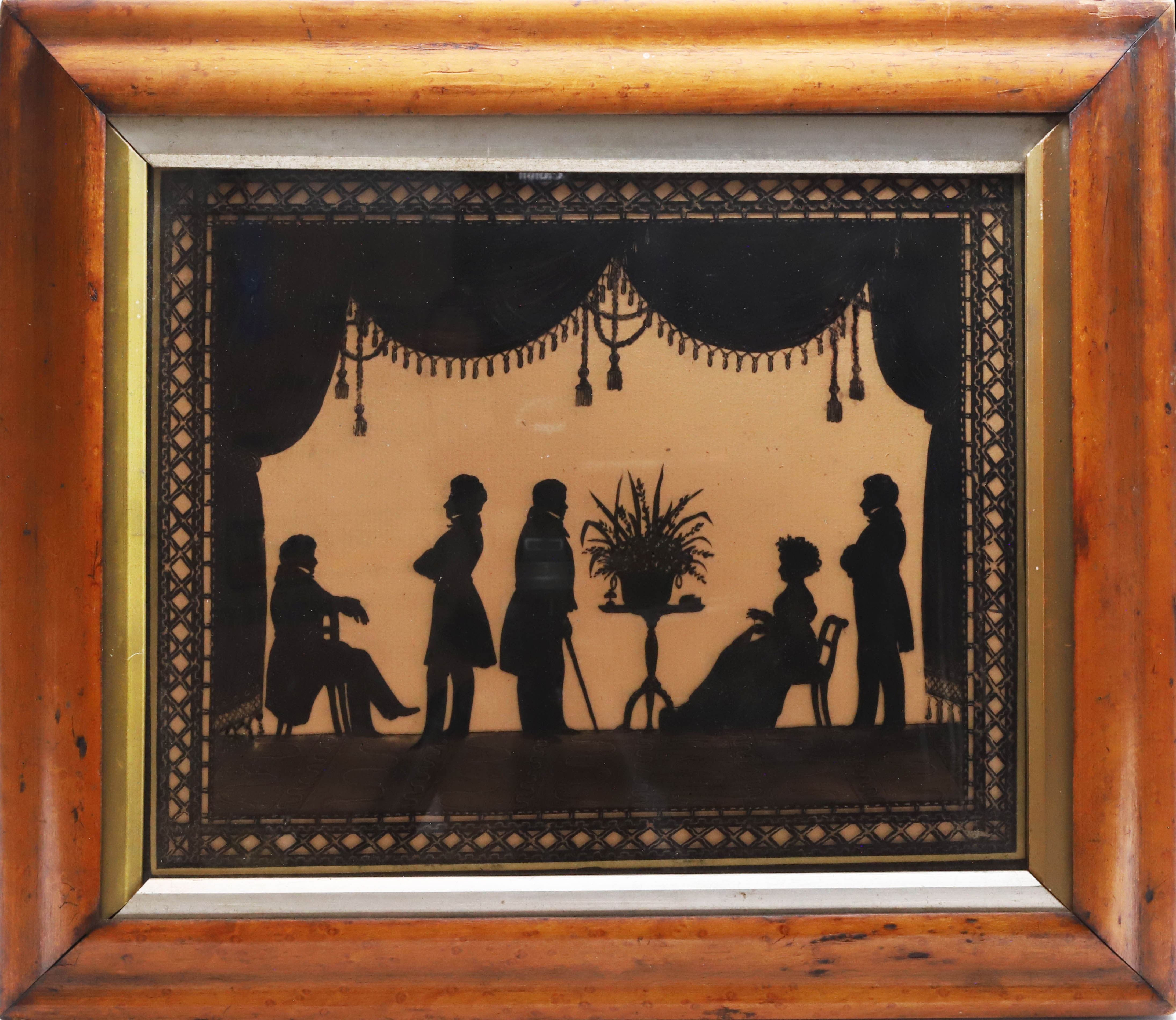 Antique Reverse Painting On Glass Colonial Gathering - Antique Reverse ...