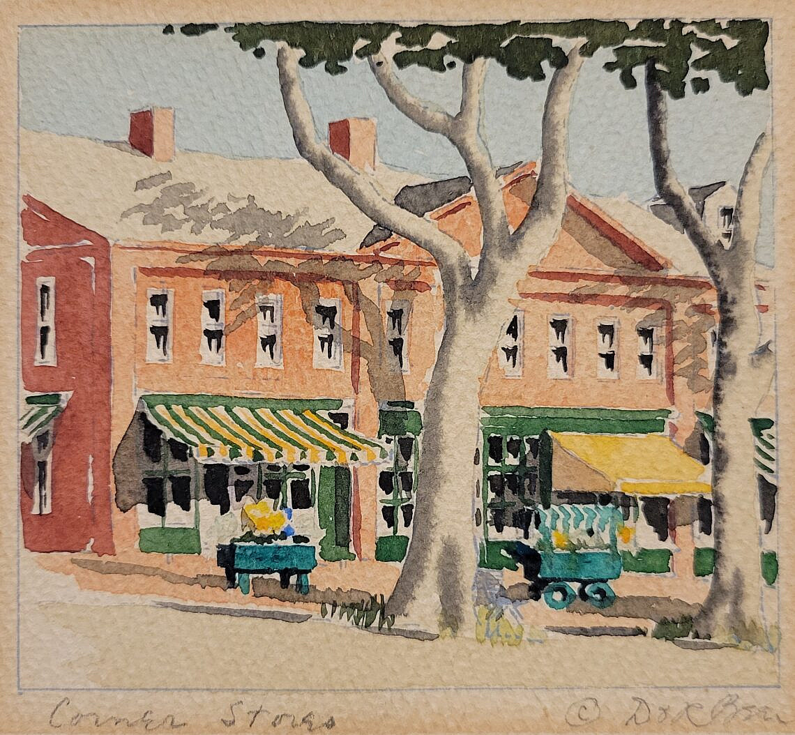 Scarce Doris and Richard Beer Miniature Nantucket Watercolor “Corner ...
