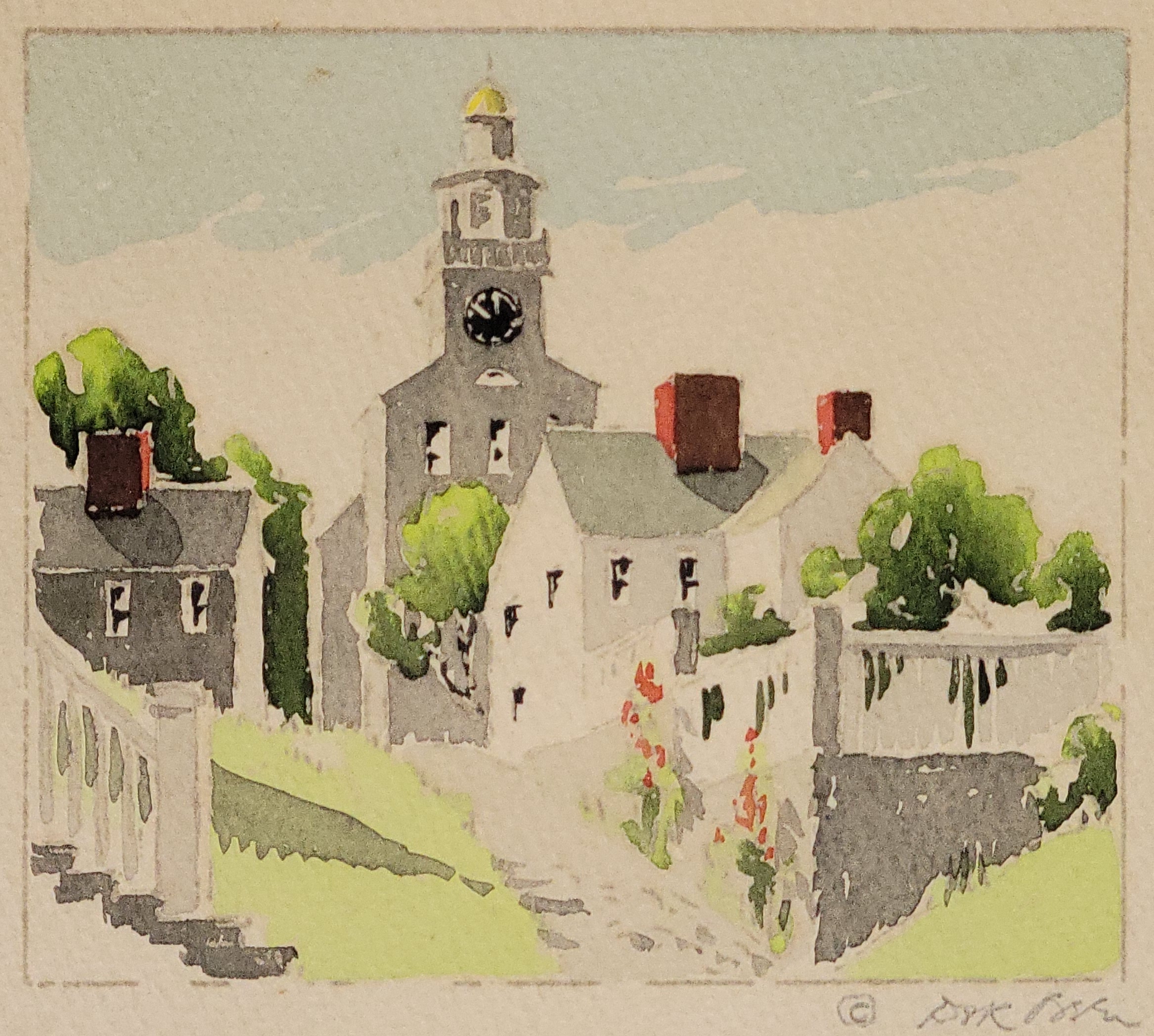 Scarce Doris and Richard Beer Miniature Nantucket Watercolor “Stone ...