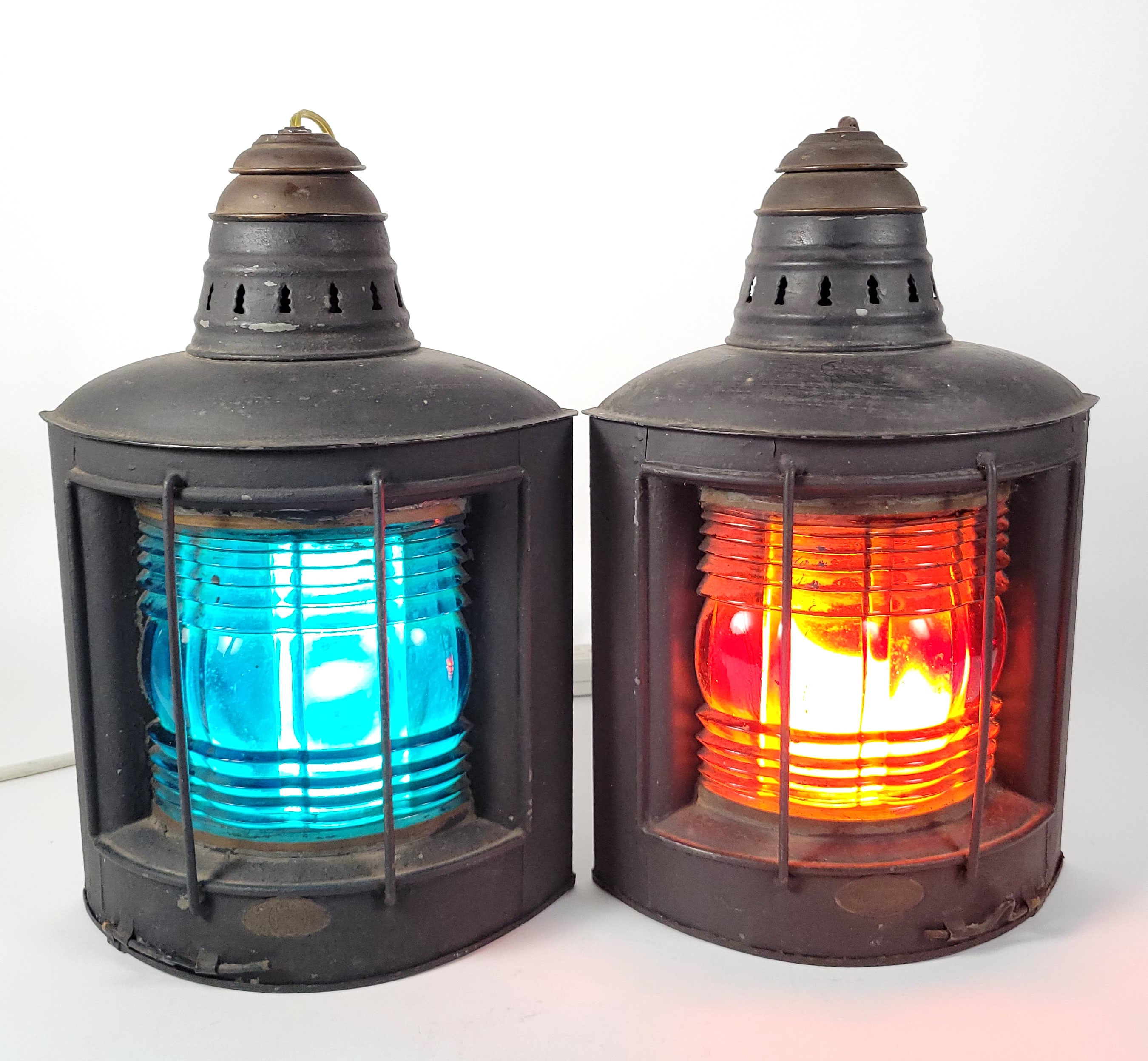 Pair of Large Antique Nautical Ship Port & Starboard Lantern Lights ...