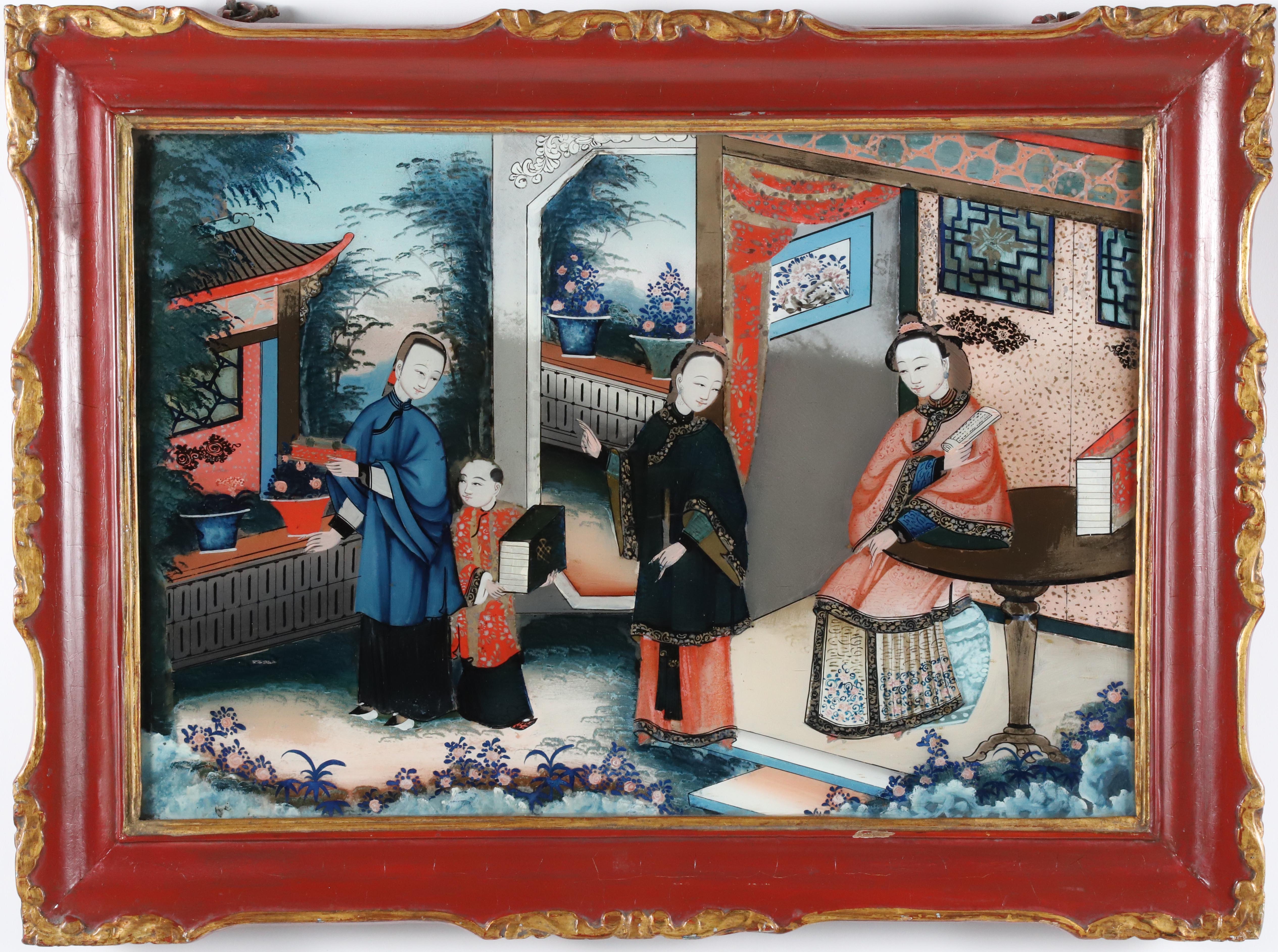 Antique Chinese Reverse Painting On Glass - Antique Chinese Reverse ...