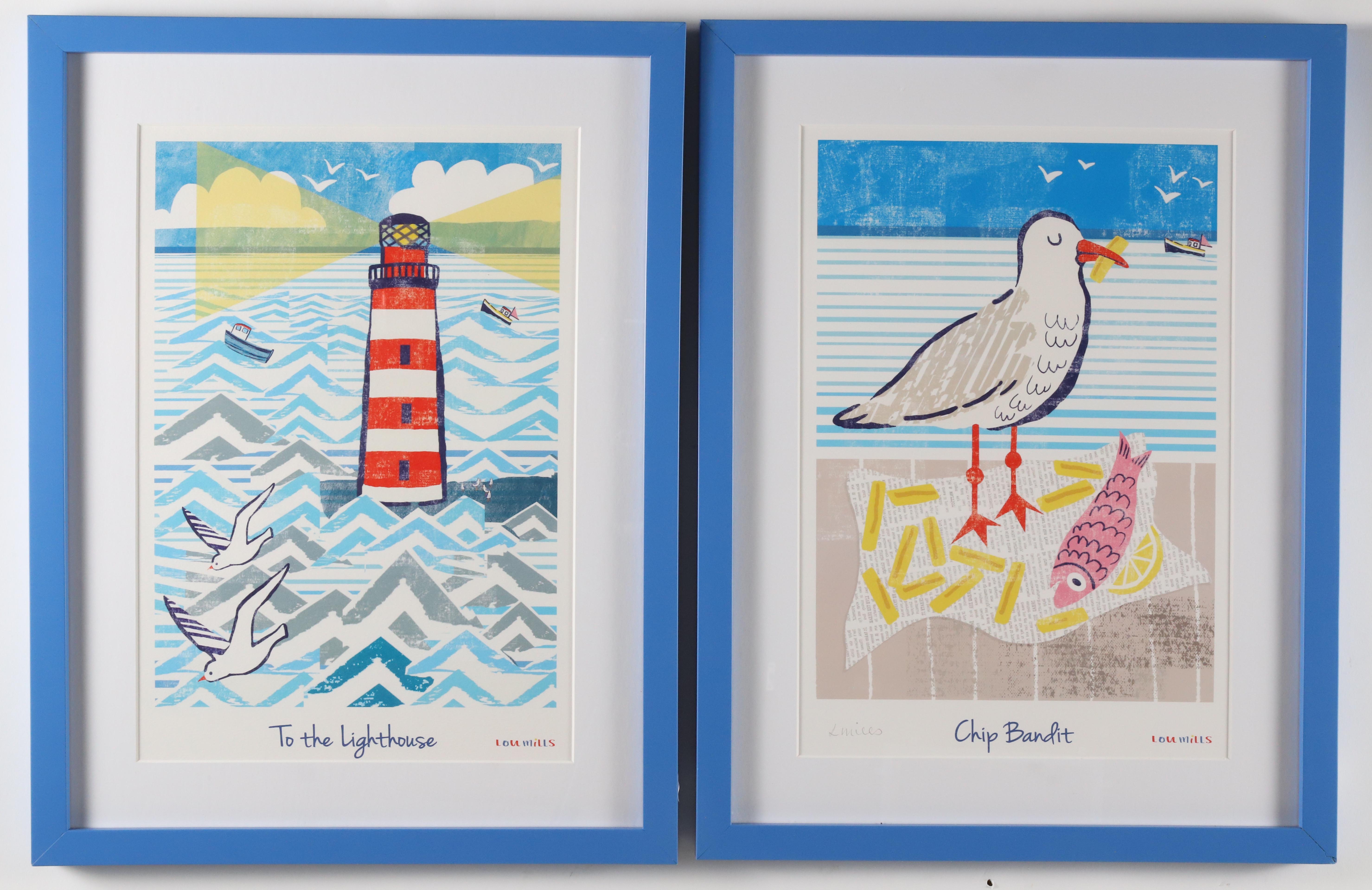 Pair Of Lou Mills Prints "The Lighthouse" And "Chip Bandit" - Pair Of ...