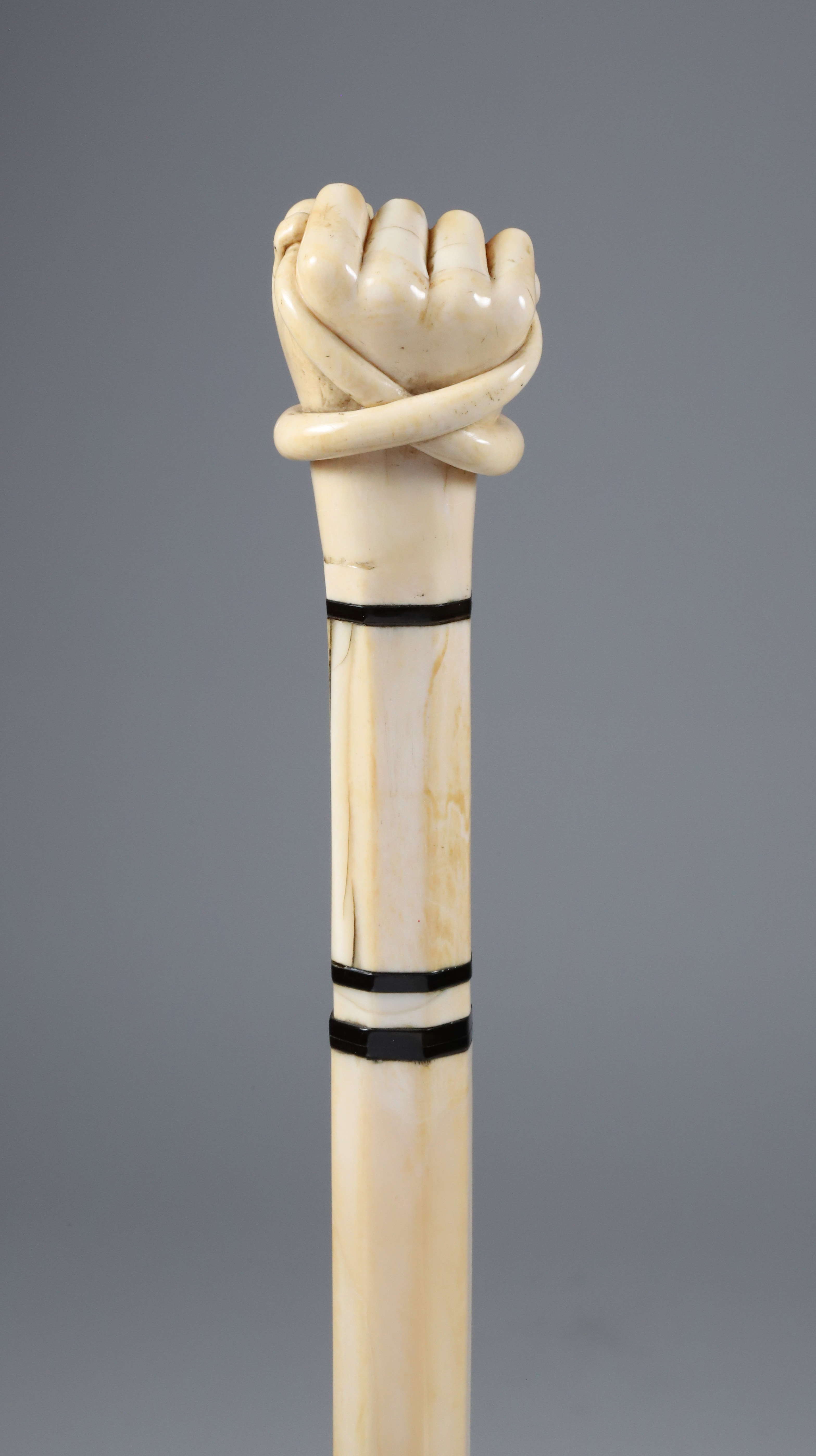 Whaler Made Clenched Fist With Snake Walking Stick 19th Century ...