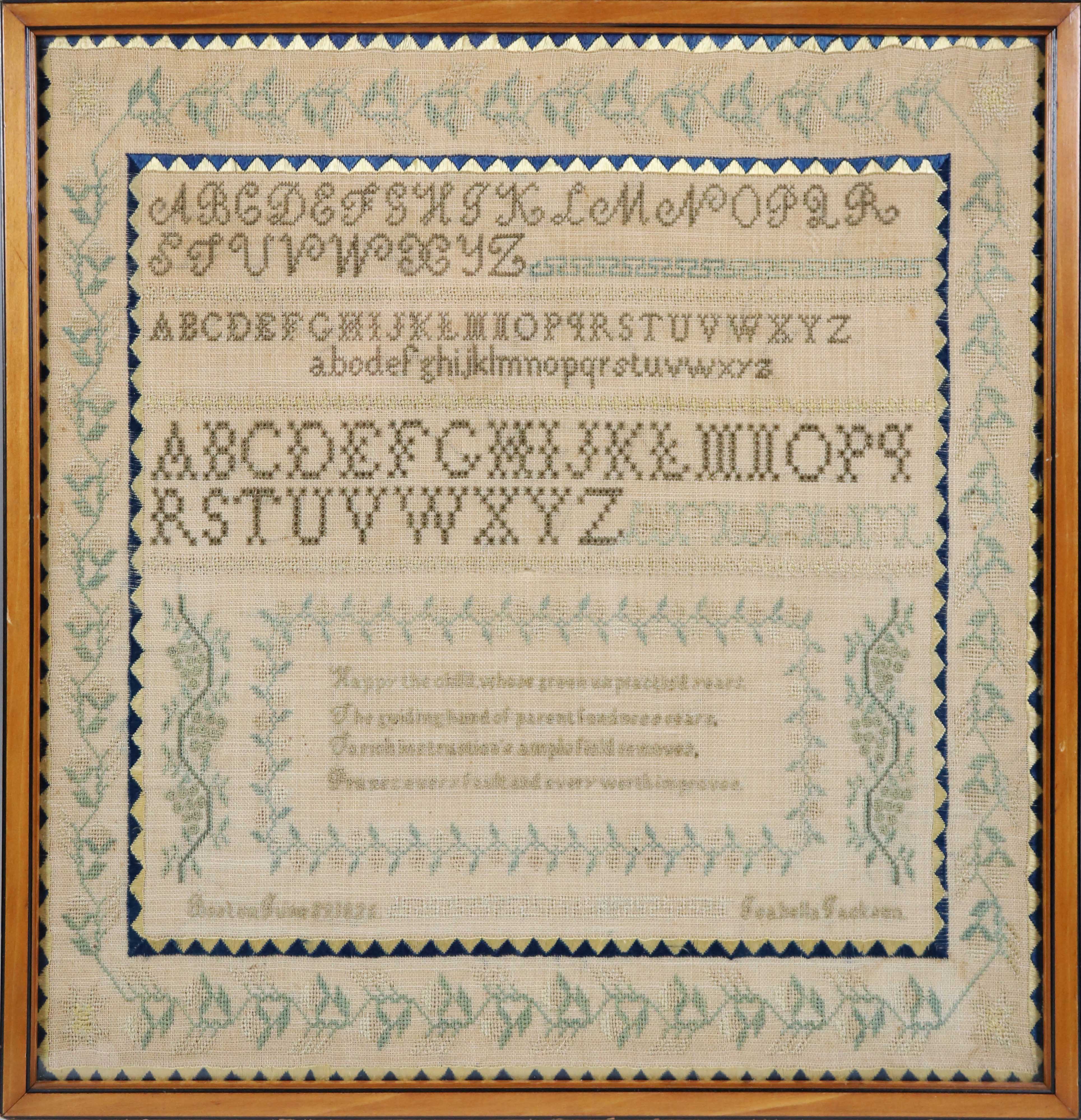 Boston School Girl Sampler By Isabella Jackson June 29 1826 - Boston ...