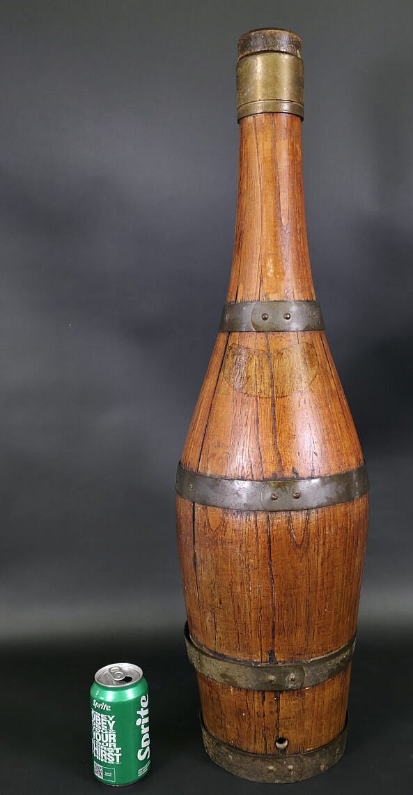 Large Antique English Oak Brass Bound Barrel Bottle - Antique English ...