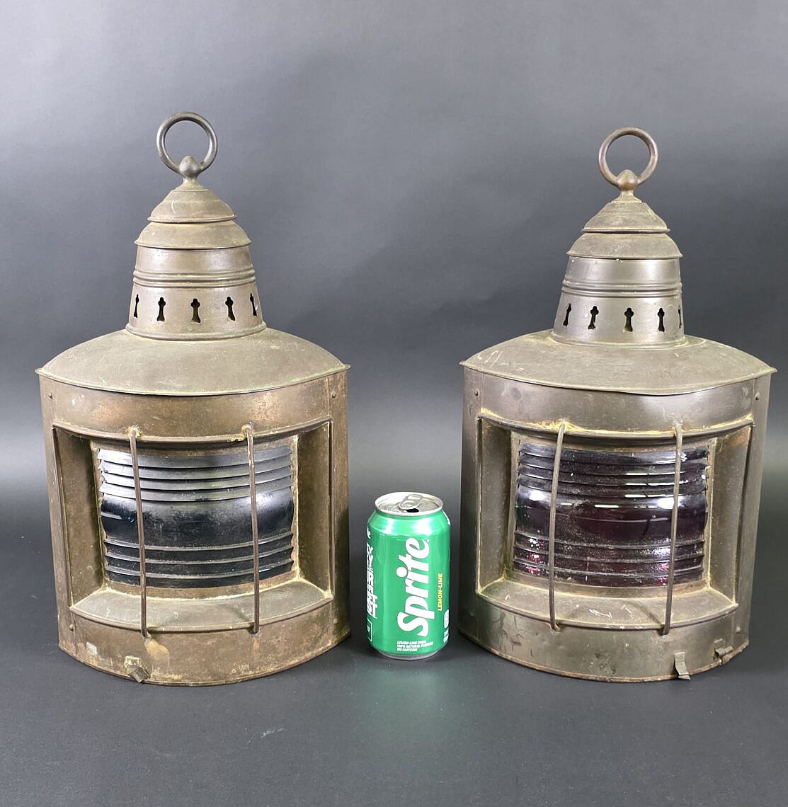 Large Antique Brass Port and Starboard Ships Light Lanterns - Pair of ...