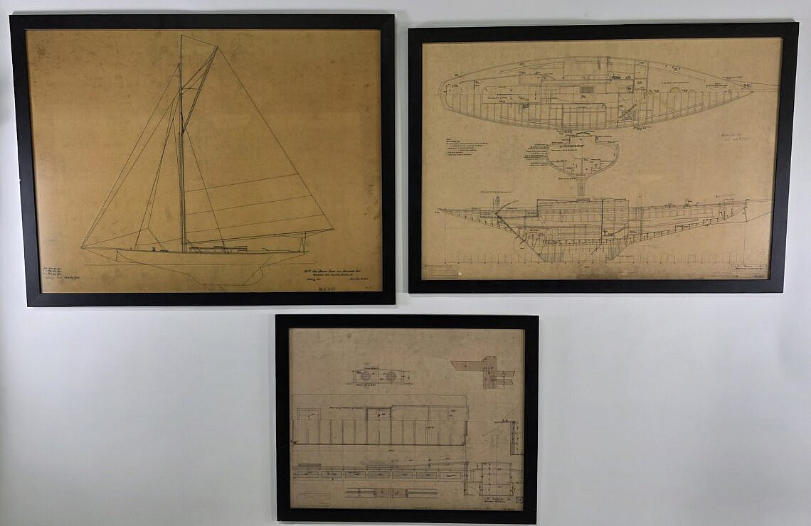 Three Antique Ship Builders Blueprints - Group of Three Antique Framed ...