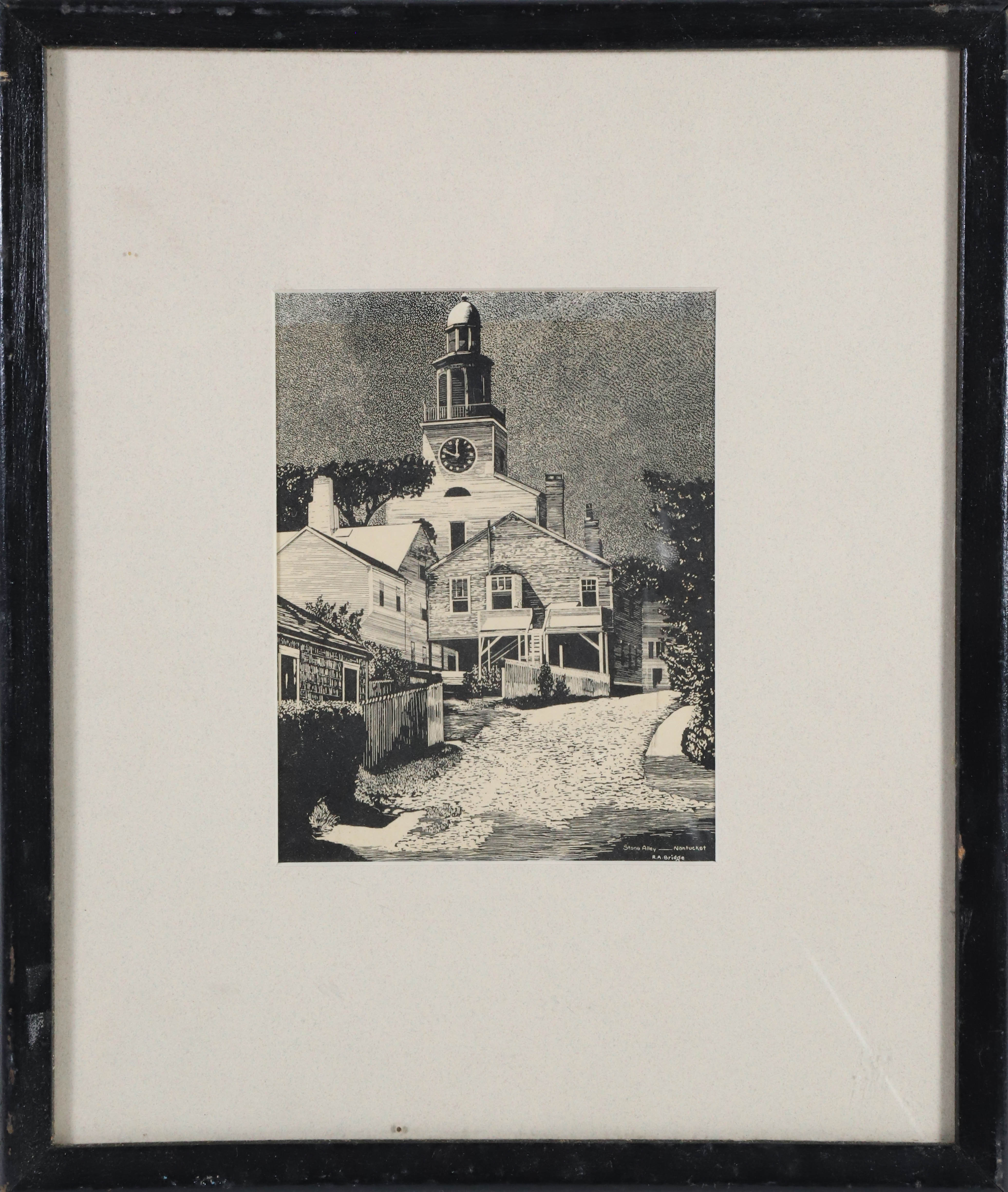 R. A. Bridge Etching "Stone Alley Nantucket" - R. A. Bridge Woodblock ...