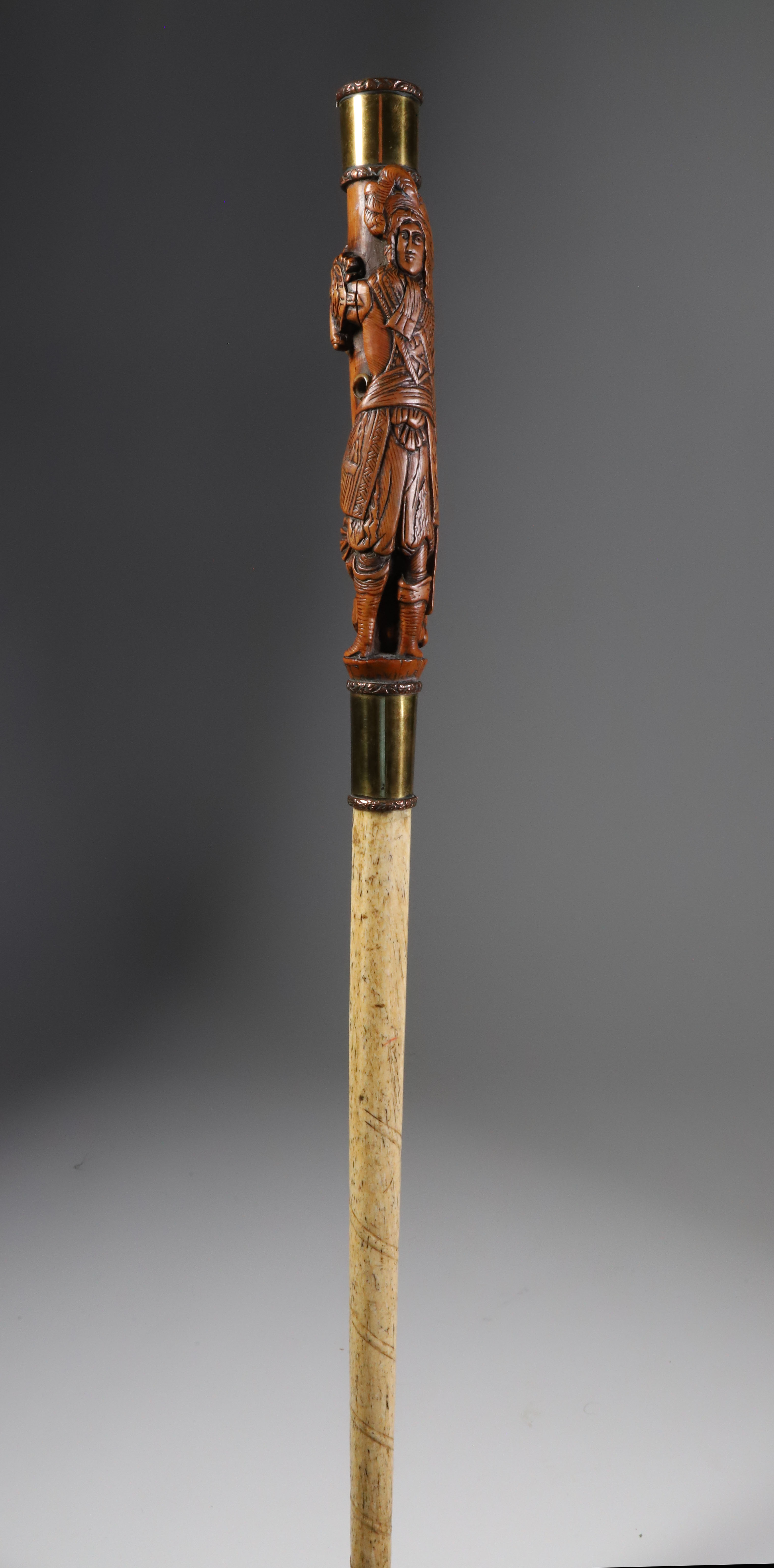 Carved Boxwood Admiral De Touralive Walking Stick 17th / 18th Century ...