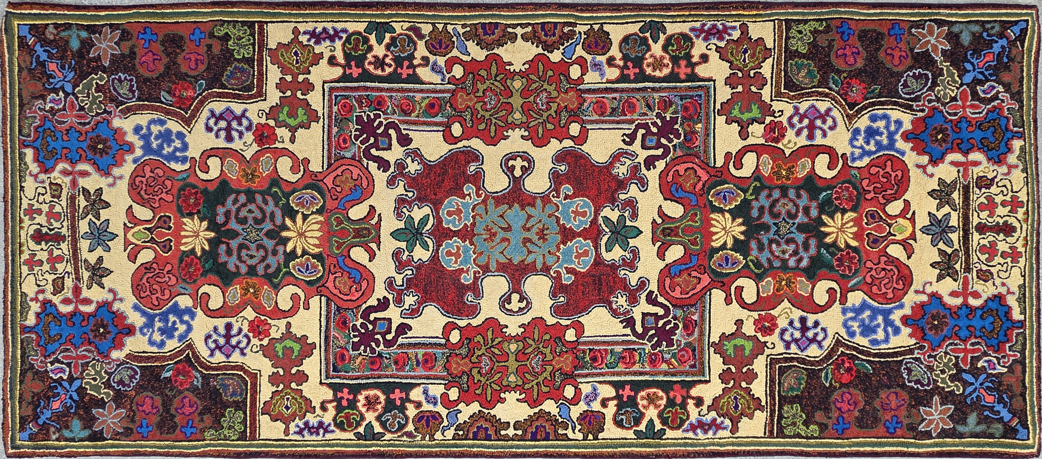 Fine Floral Hooked Runner 19 Century - Fine Floral Hooked Runner Rug ...