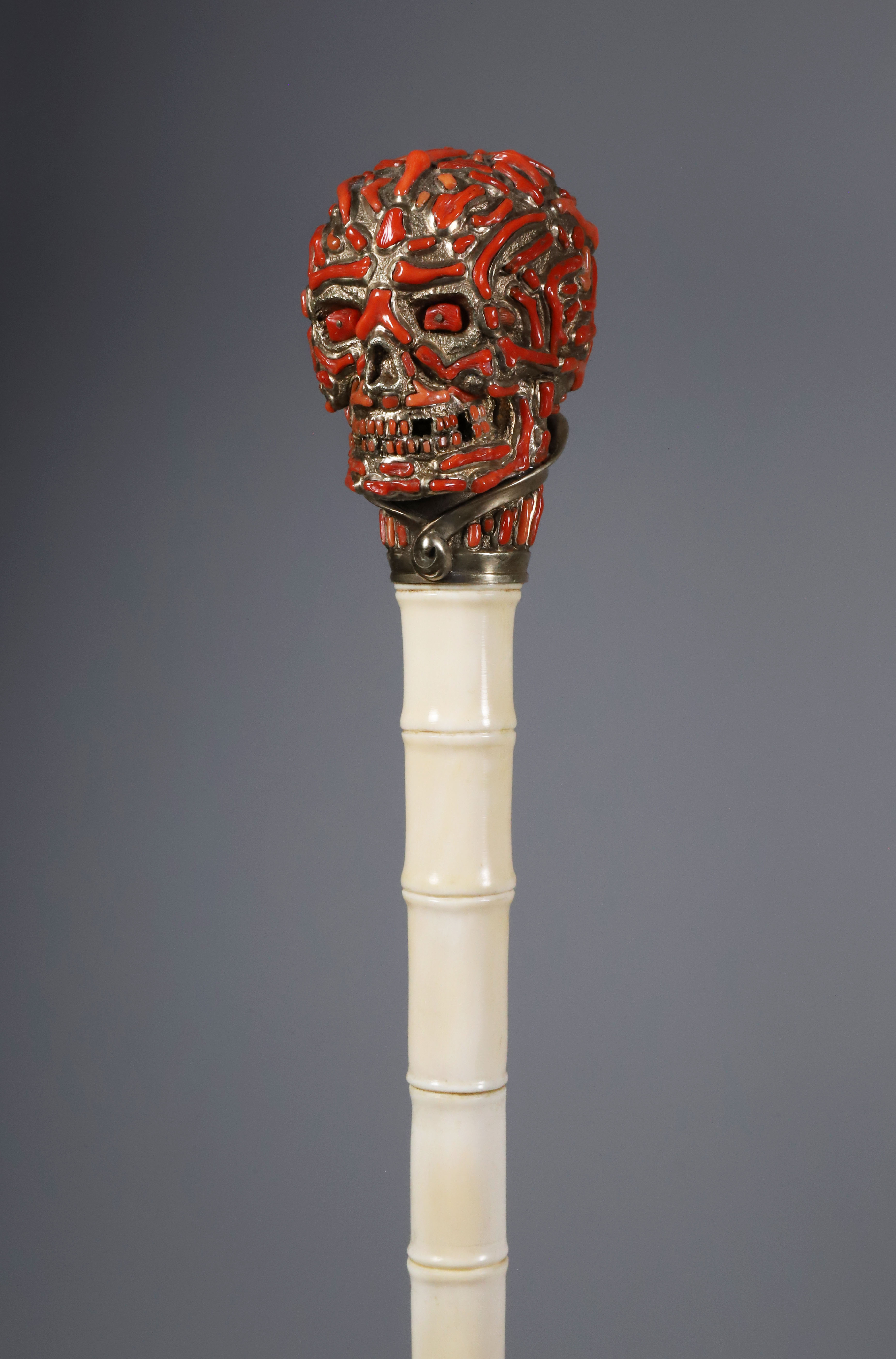 Silver And Coral Skull Grip Walking Stick - Silver and Coral Skull Grip ...