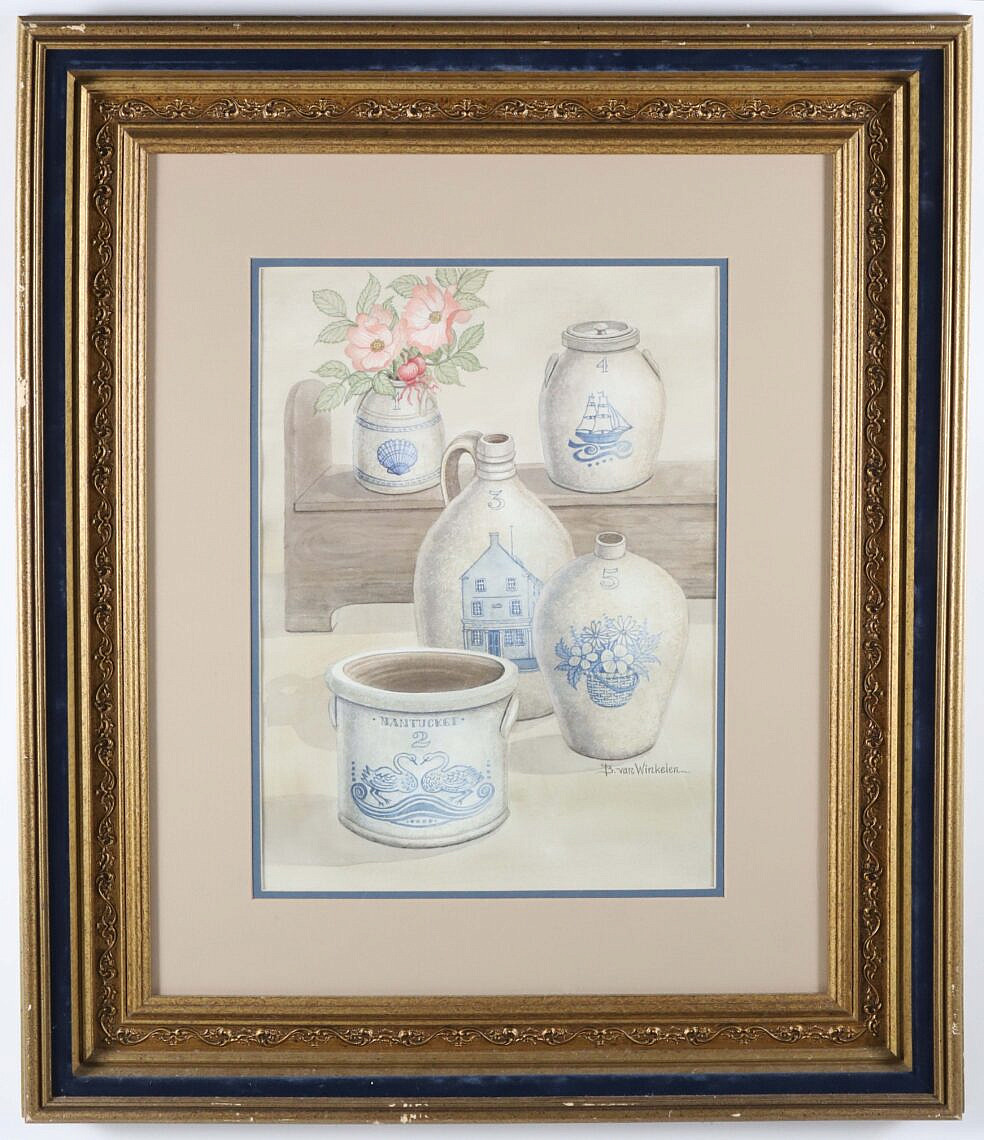 Barbara Van Winkelen Watercolor On Paper "Nantucket Crockery" - Barbara ...