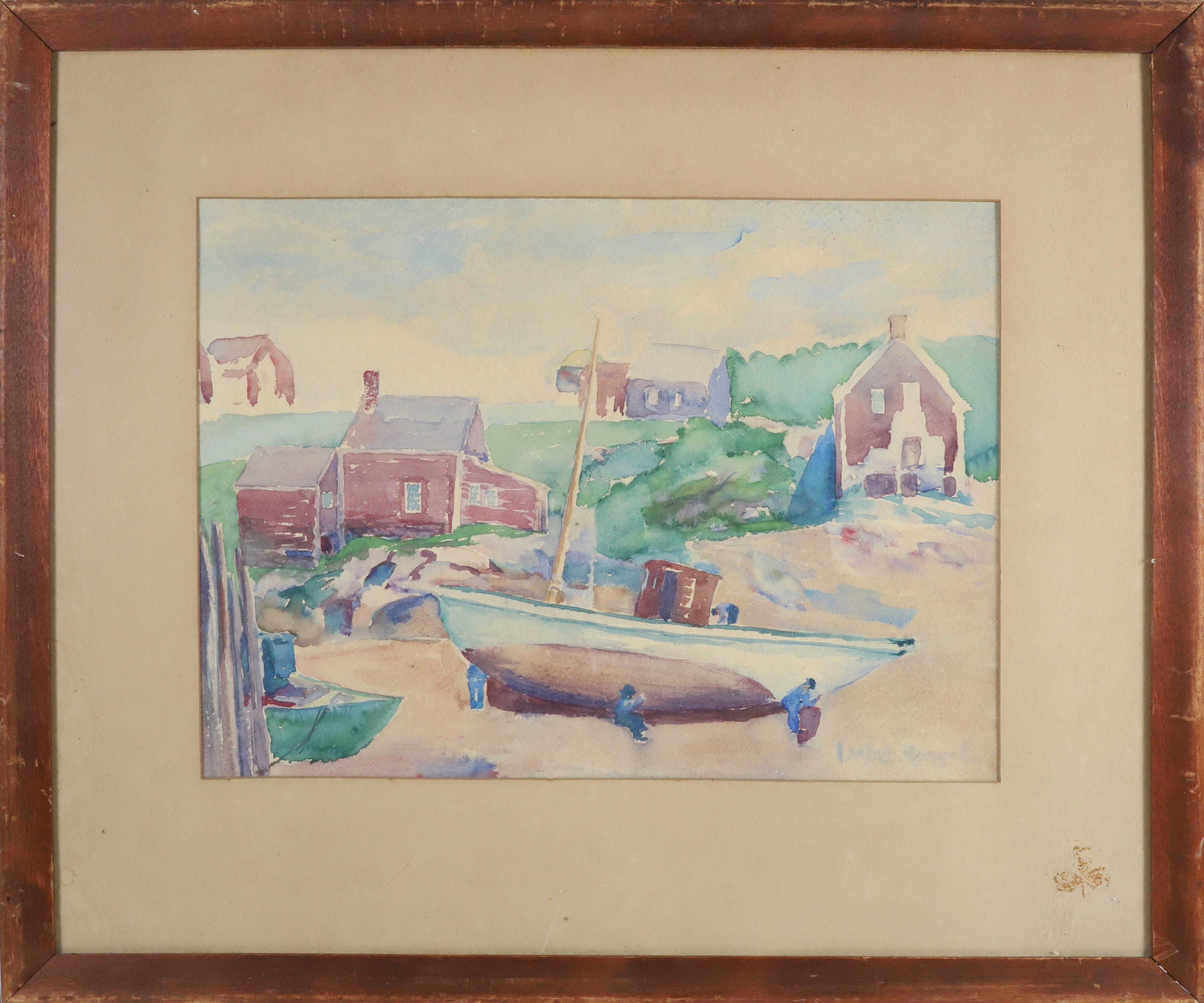 Primitive Nantucket Watercolor Landscape - Vintage Nantucket Watercolor ...