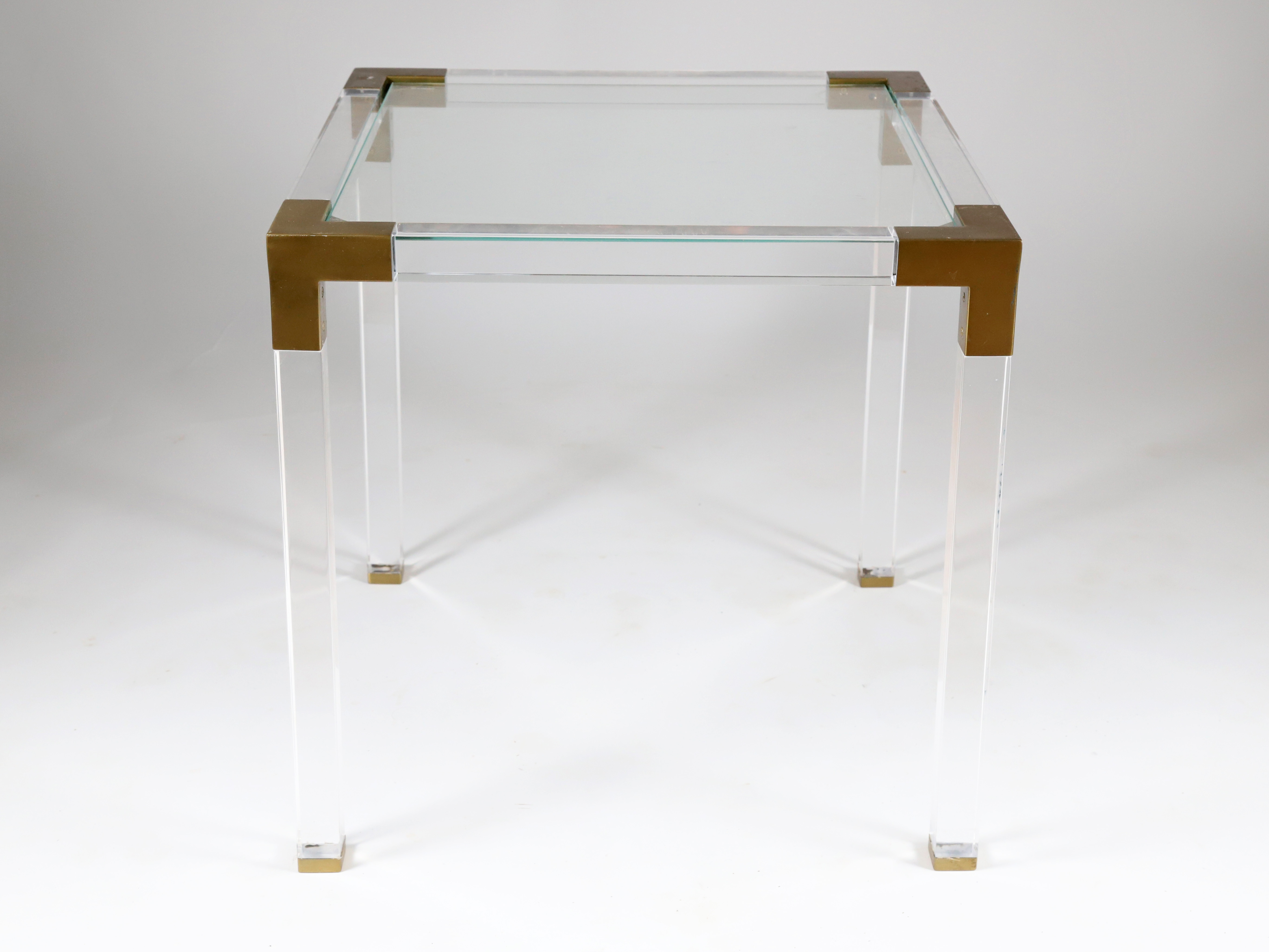 Brass Bound Modern Glass Top Lucite Table - Brass Bound Modern Glass ...