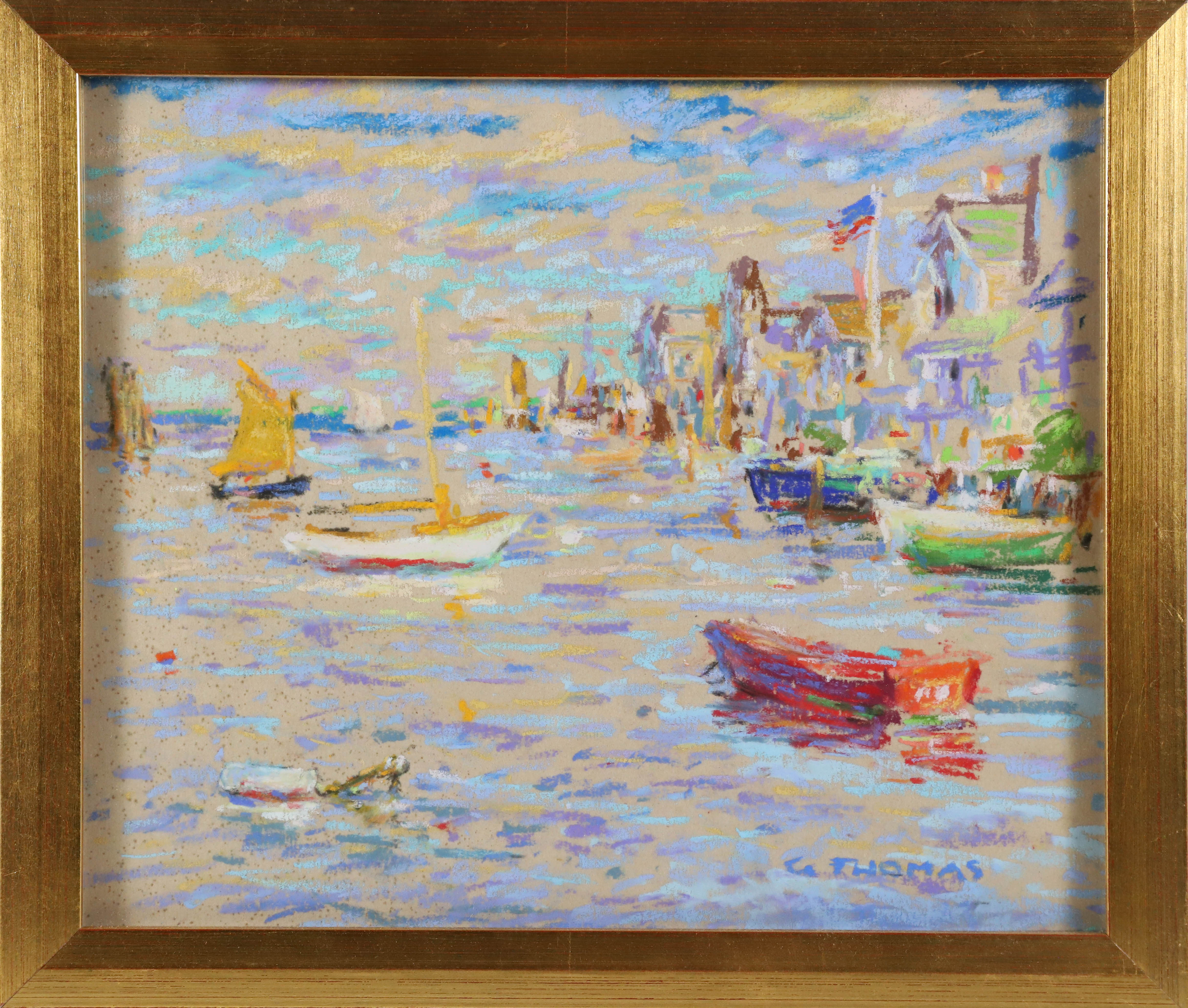 George Thomas Pastel on Card "Boat Basin Nantucket" - George Thomas ...