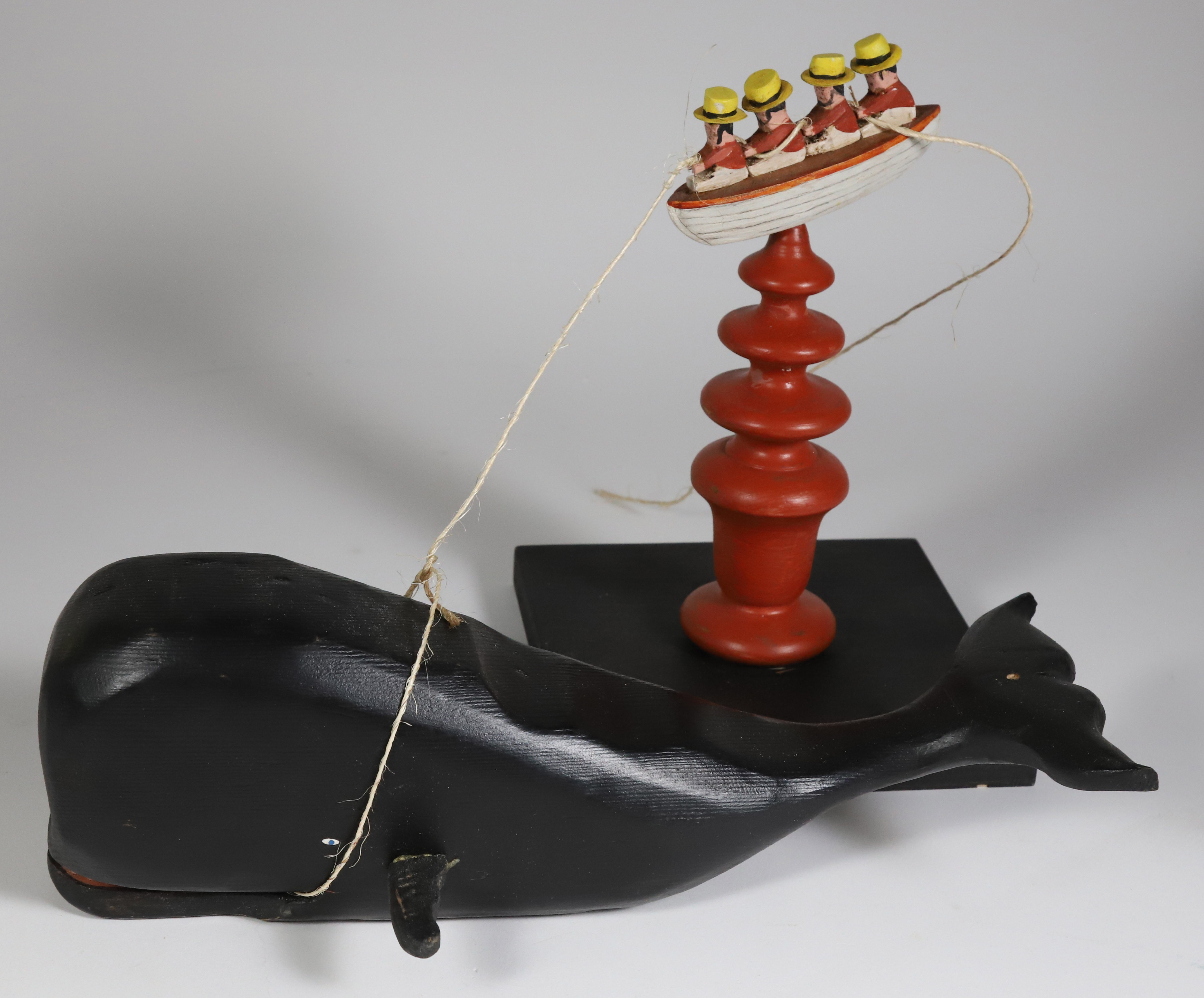 Charlie Munro Folk Art Carved Wood Whale Sculpture and Longboat with 4 ...