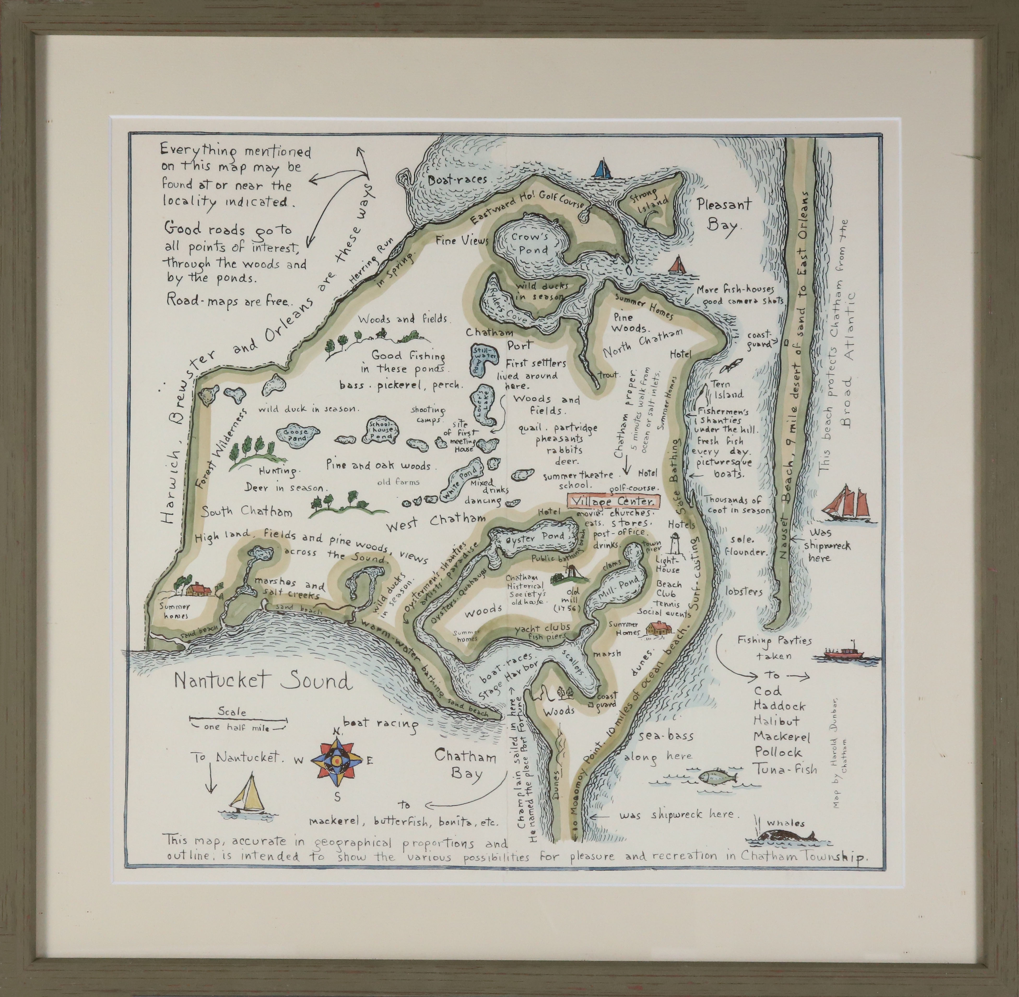 Vintage Harold Dunbar Whimsical Map of Chatham Cape Cod - Vintage ...