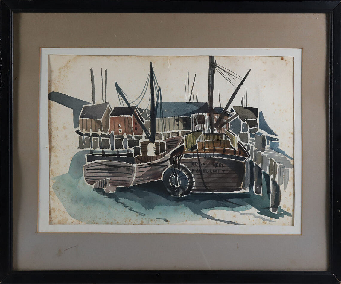 Attributed to Andrew Shunney Watercolor on Paper "Nantucket Wharf ...