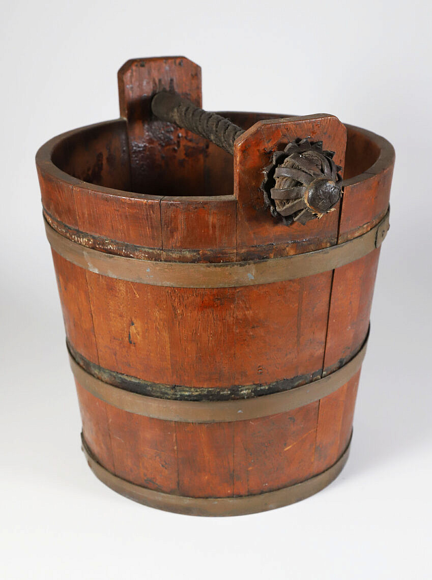 19th Century Mahogany Ship's Fire Bucket with Leather Rope Work Handle ...