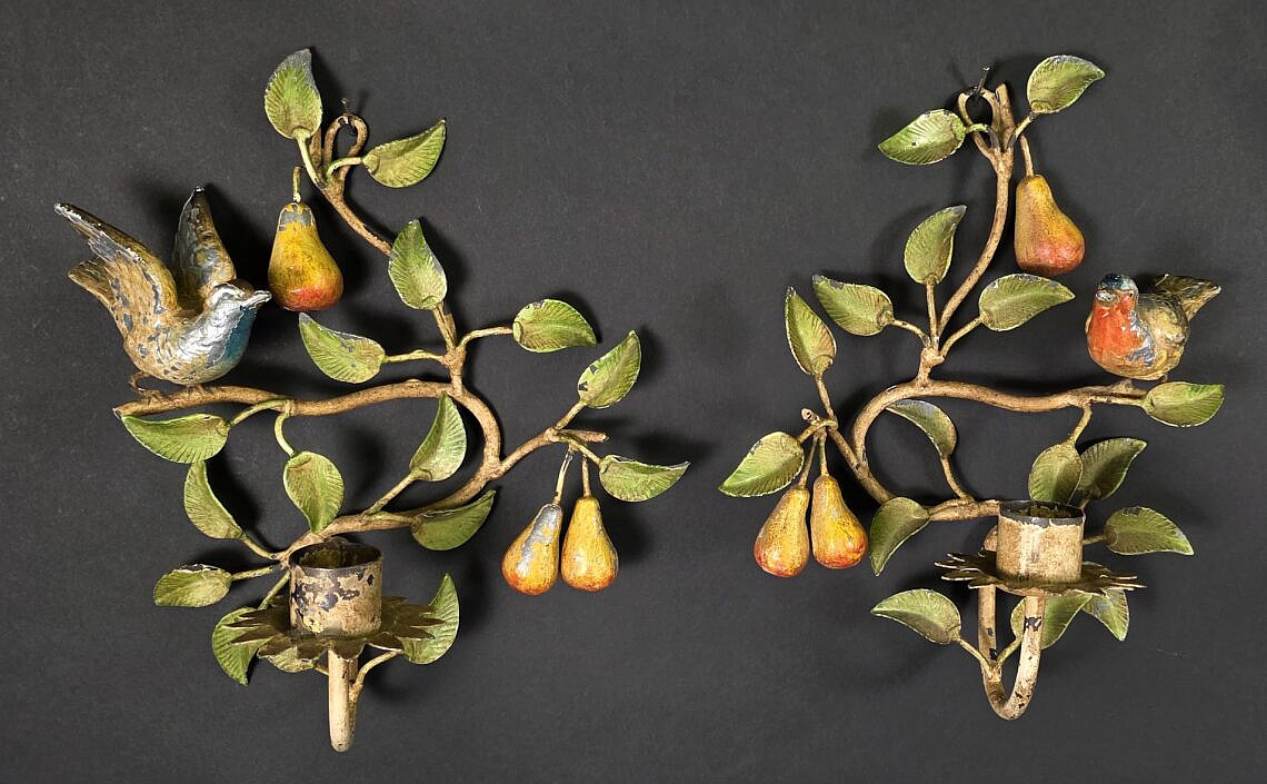Vintage Painted Metal Bird Wall Sconces - Pair of Vintage Painted Metal ...