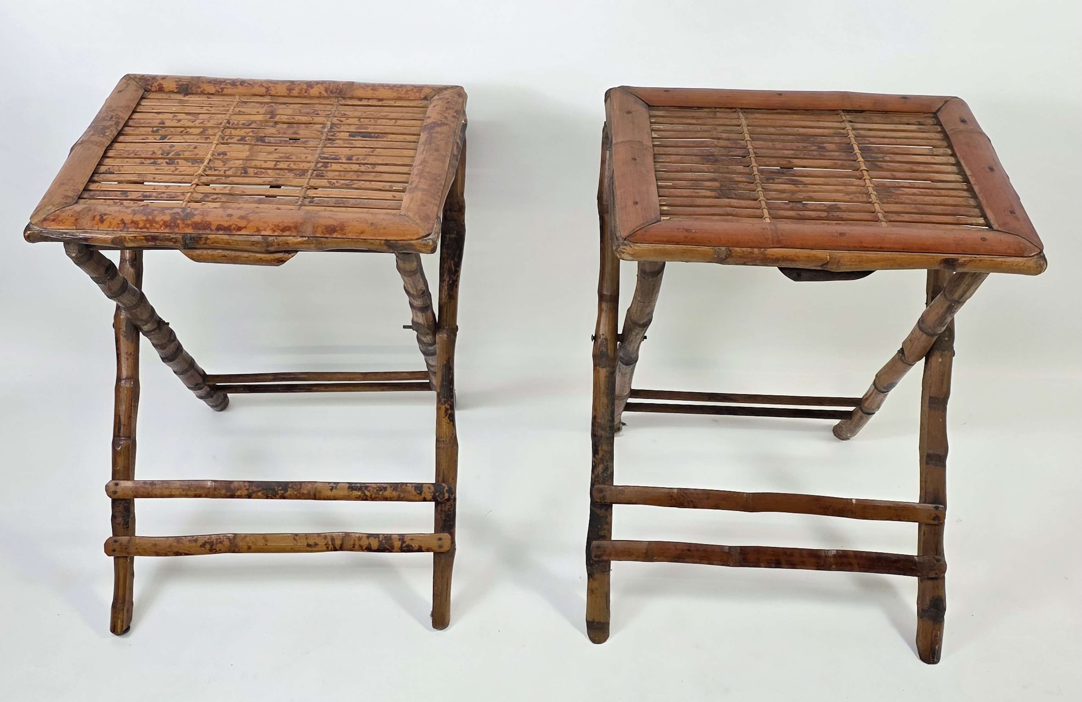 Pair Bamboo Folding Tables - Pair of Vintage Campaign Folding Bamboo ...