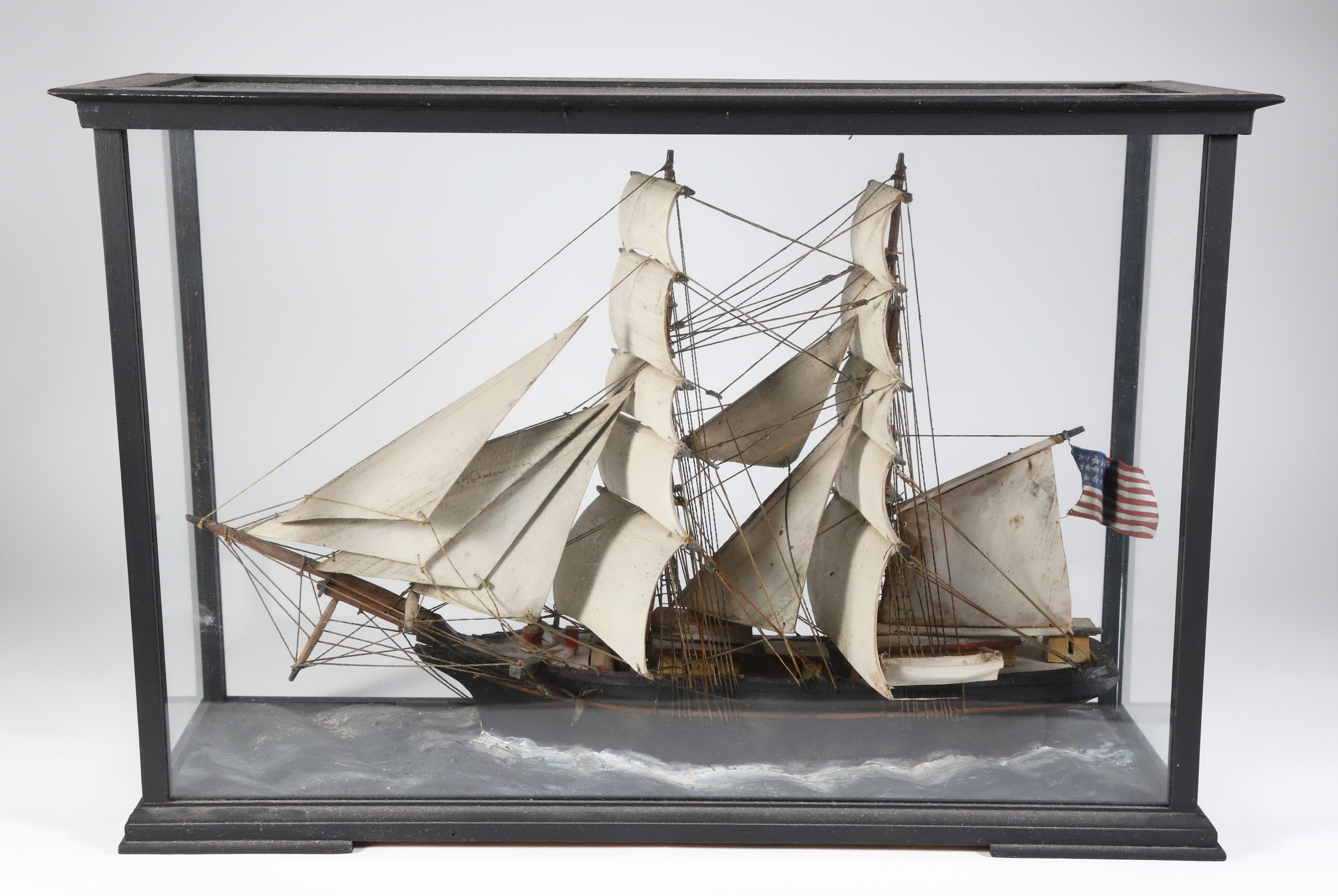 American Bark Carved Wood Model in Case - American Bark Carved Wood ...