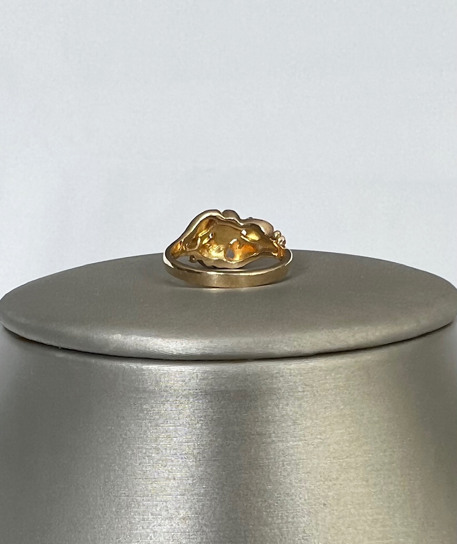 10k Yellow Gold Lady's Leaf Embossed Ring with Two Small Seed Pearls ...