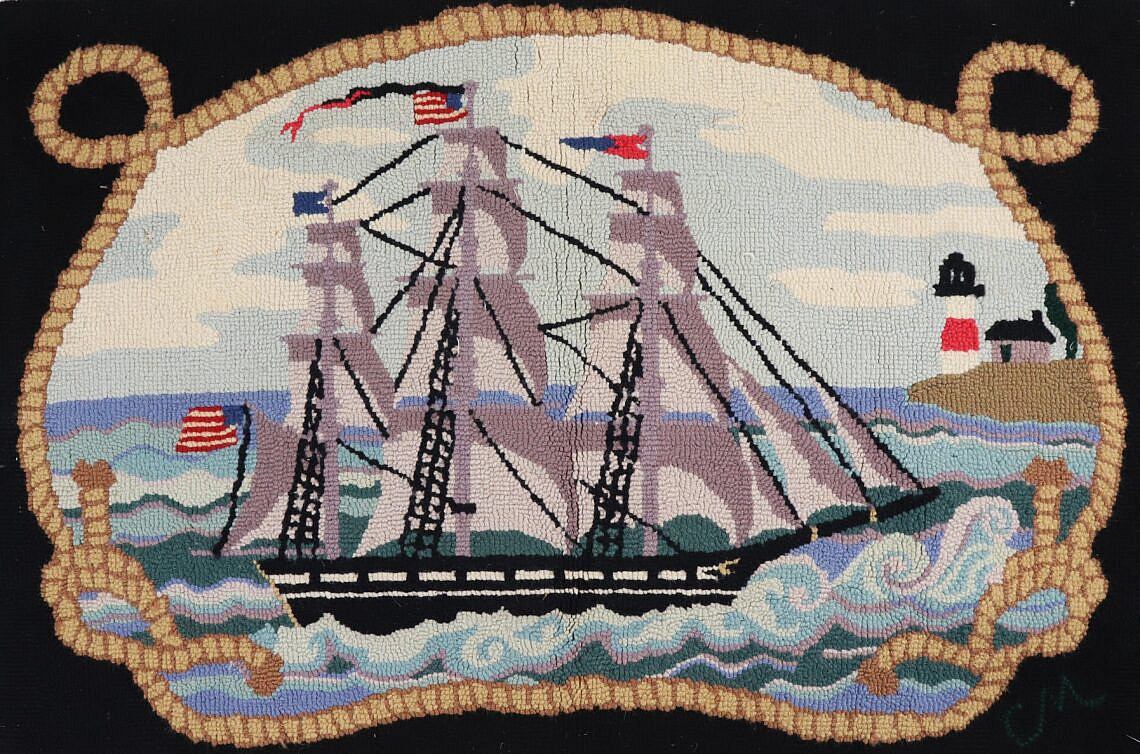 Vintage Claire Murray Hooked Rug Clippership Off Sankaty Lighthouse ...