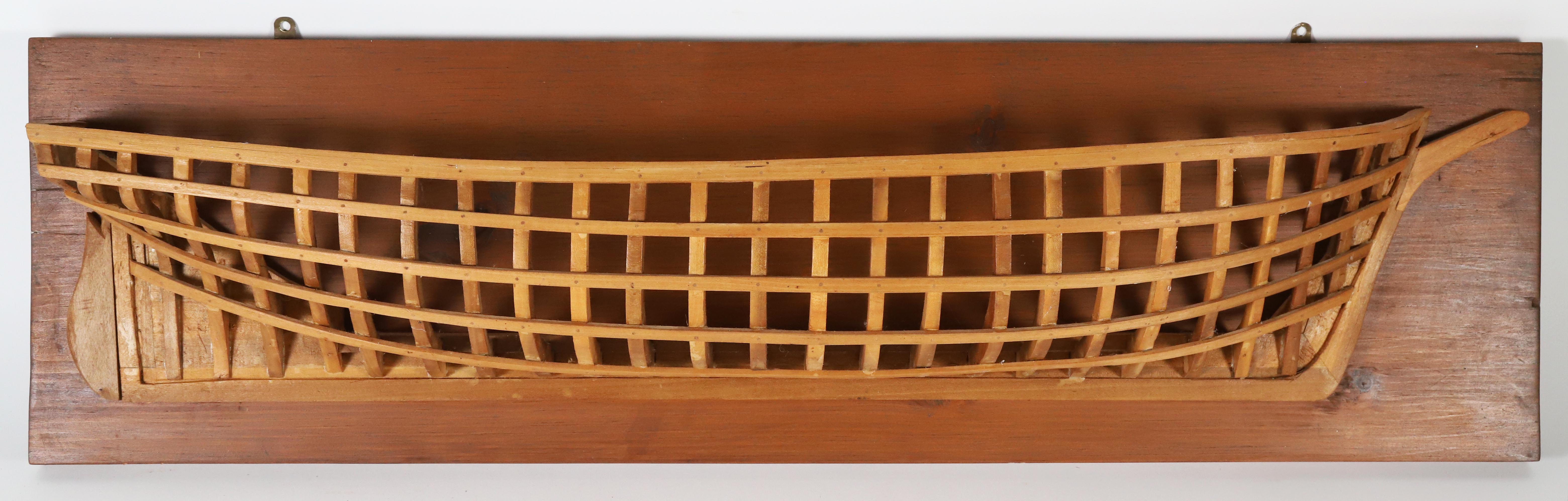Vintage Carved Wood Skeleton Half Ship's Hull Model on Plank - Vintage ...