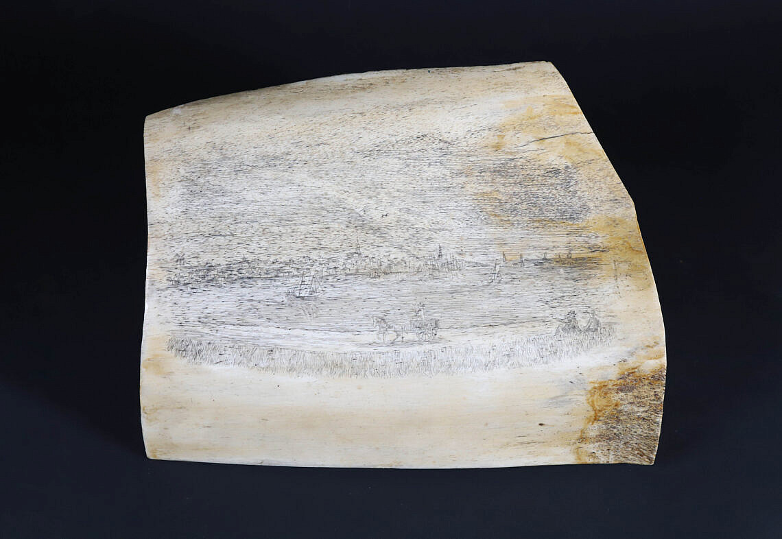 Antique Scrimshaw Pan Bone Section With View of Old Sherburne - Antique ...
