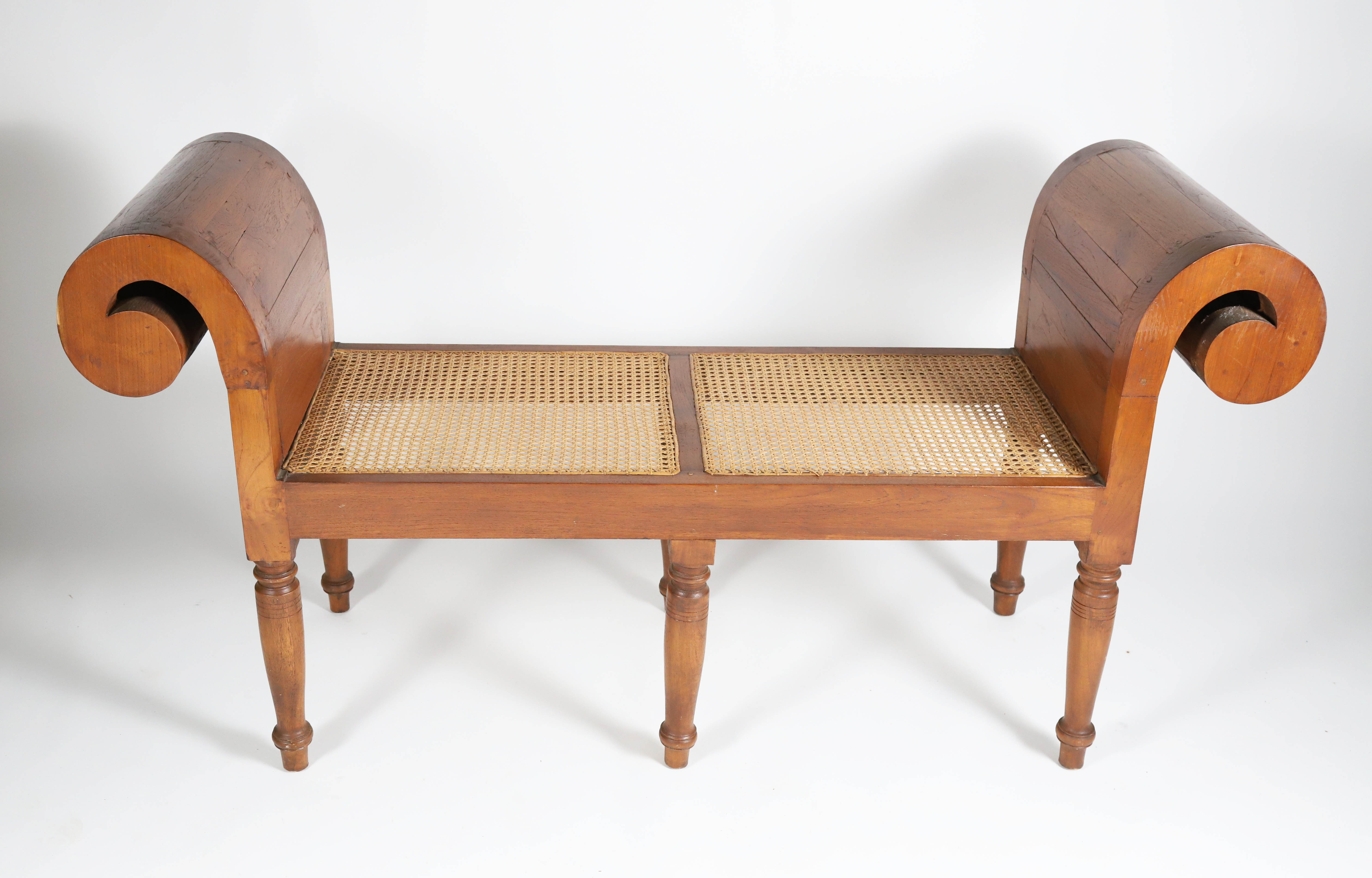 Anglo Indian Style Teak Wood Scroll Arm Window Bench - Anglo Indian ...