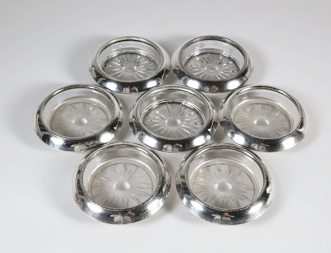 Set of 7 Sterling Silver and Crystal Coasters - Set of 7 Sterling ...