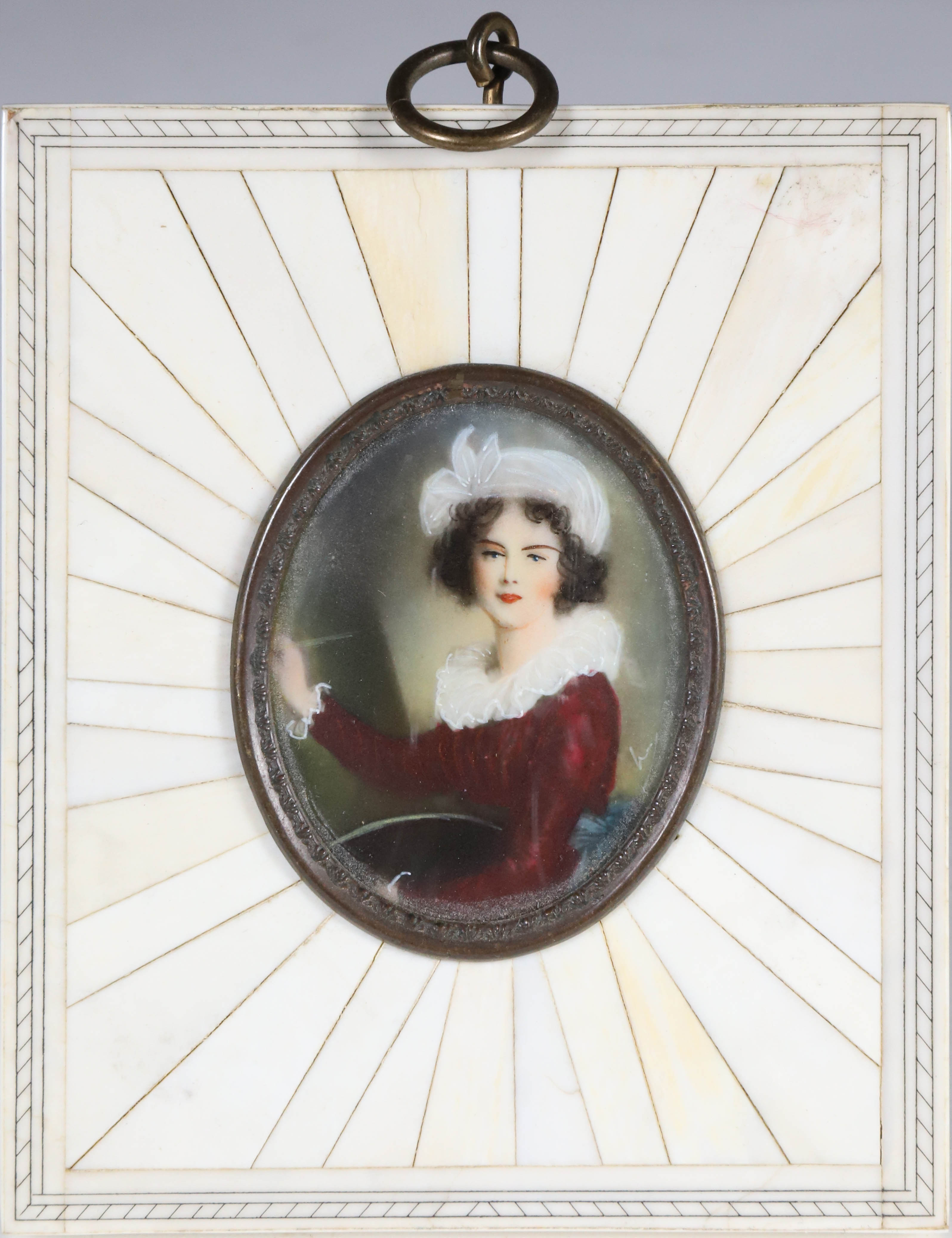 Miniature Portrait of a Lady in Antique Ivory Frame 19th Century ...