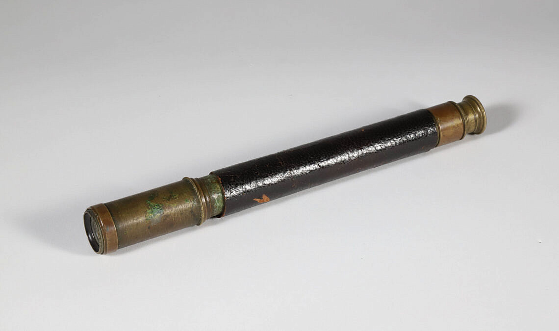 Miniature Brass Leather Wrapped Spyglass with Inscription "Secretan a ...