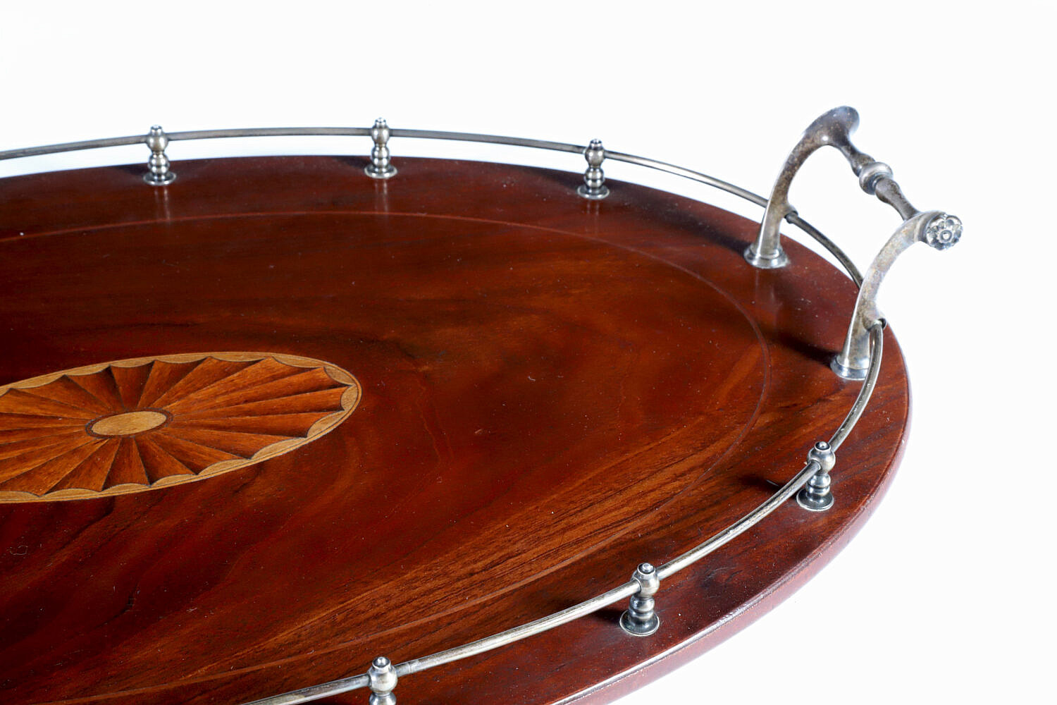 Mahogany Multi-Wood Inlaid Silver Plated Gallery Serving Tray ...