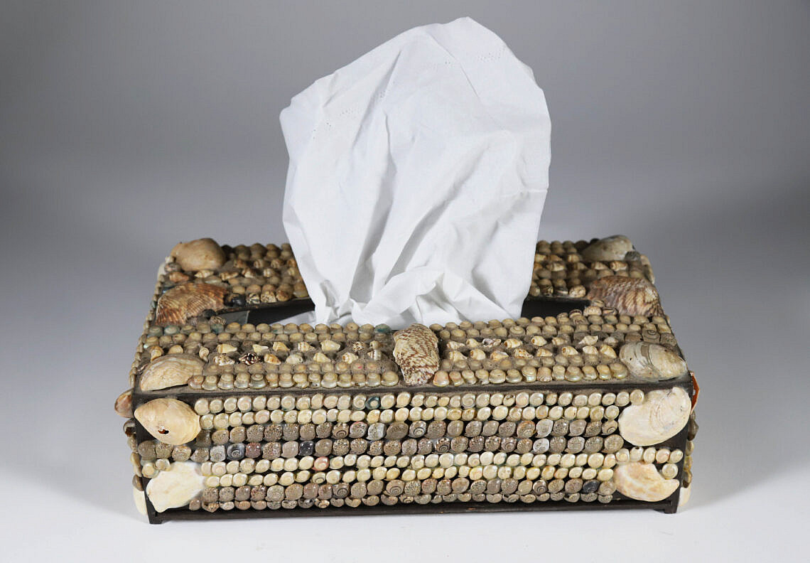 Shell Encrusted Tissue Box with Slide Cover on Base - Shell Encrusted ...