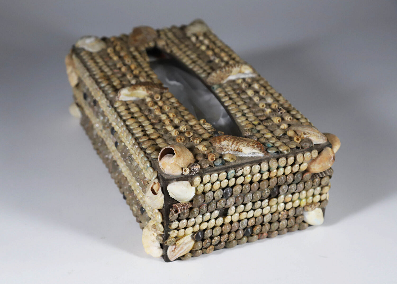 Shell Encrusted Tissue Box with Slide Cover on Base - Shell Encrusted ...