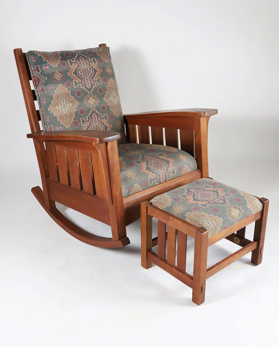 Branded Stickley Upholstered Rocker and Stool - Branded Stickley ...