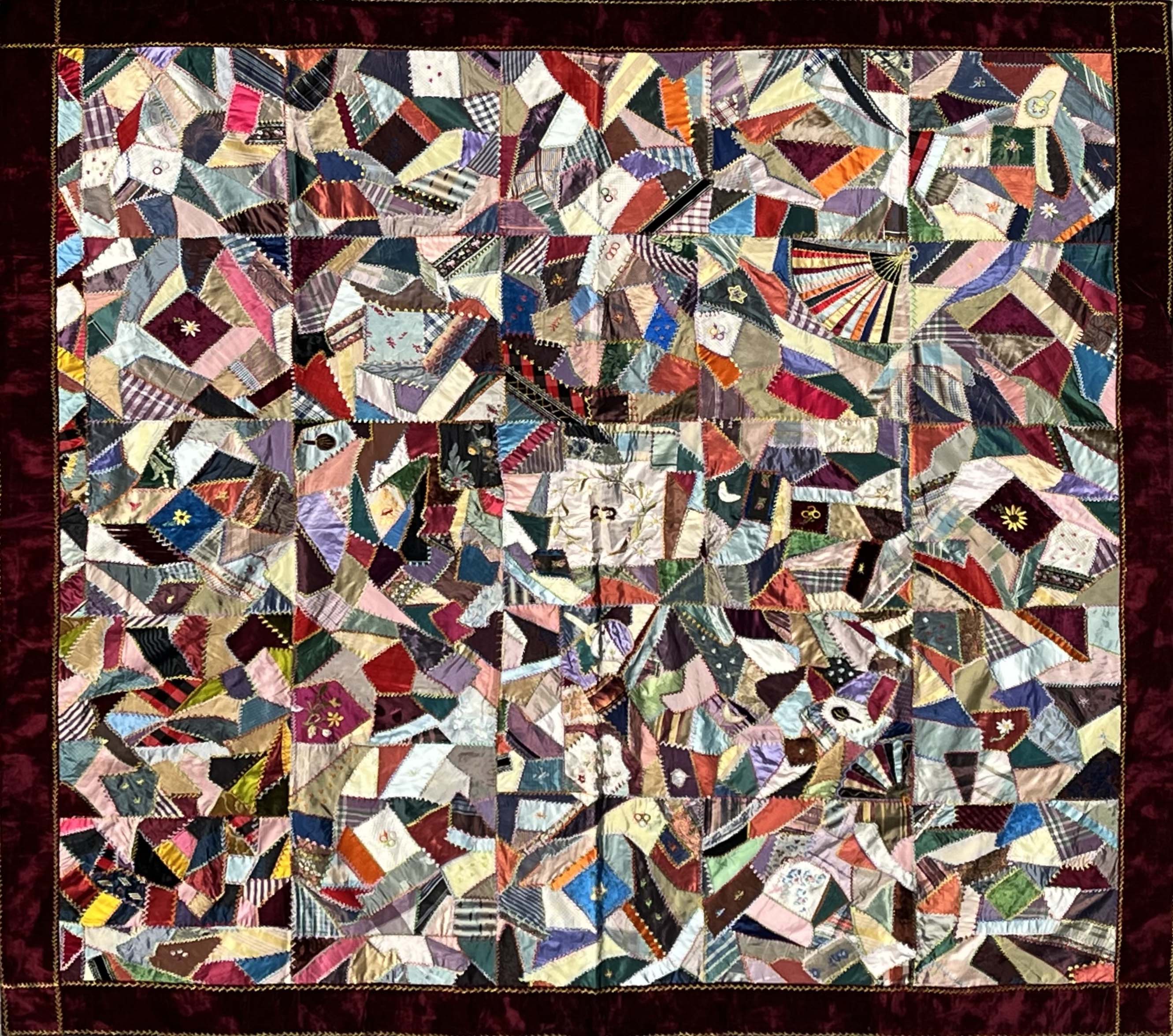 Antique Crazy Patchwork Quilt with Velvet Border and Chintz Back 19th Century - Antique Crazy ...