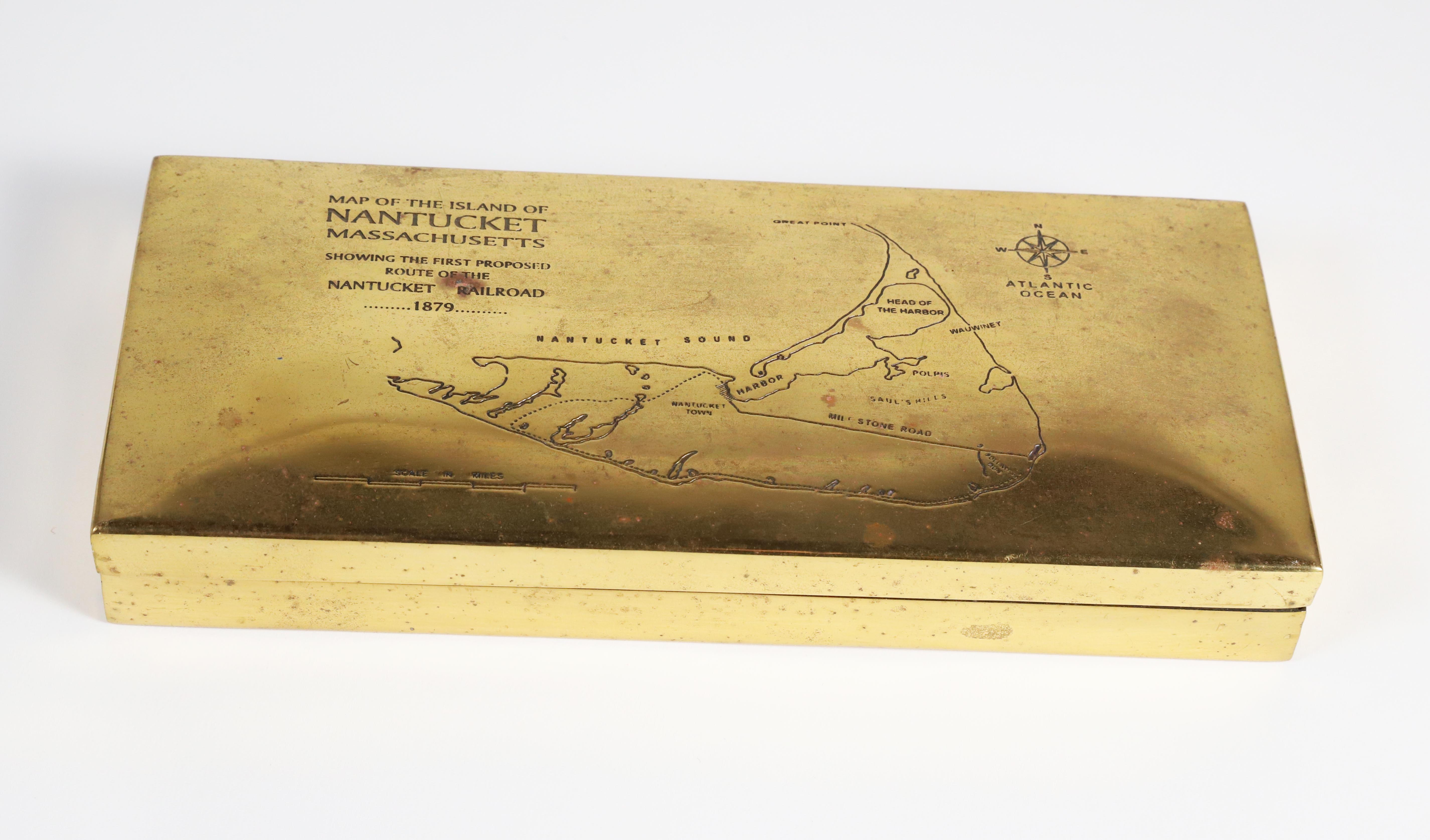 Nantucket Engraved Brass Box Depicting the First Proposed Route of the ...