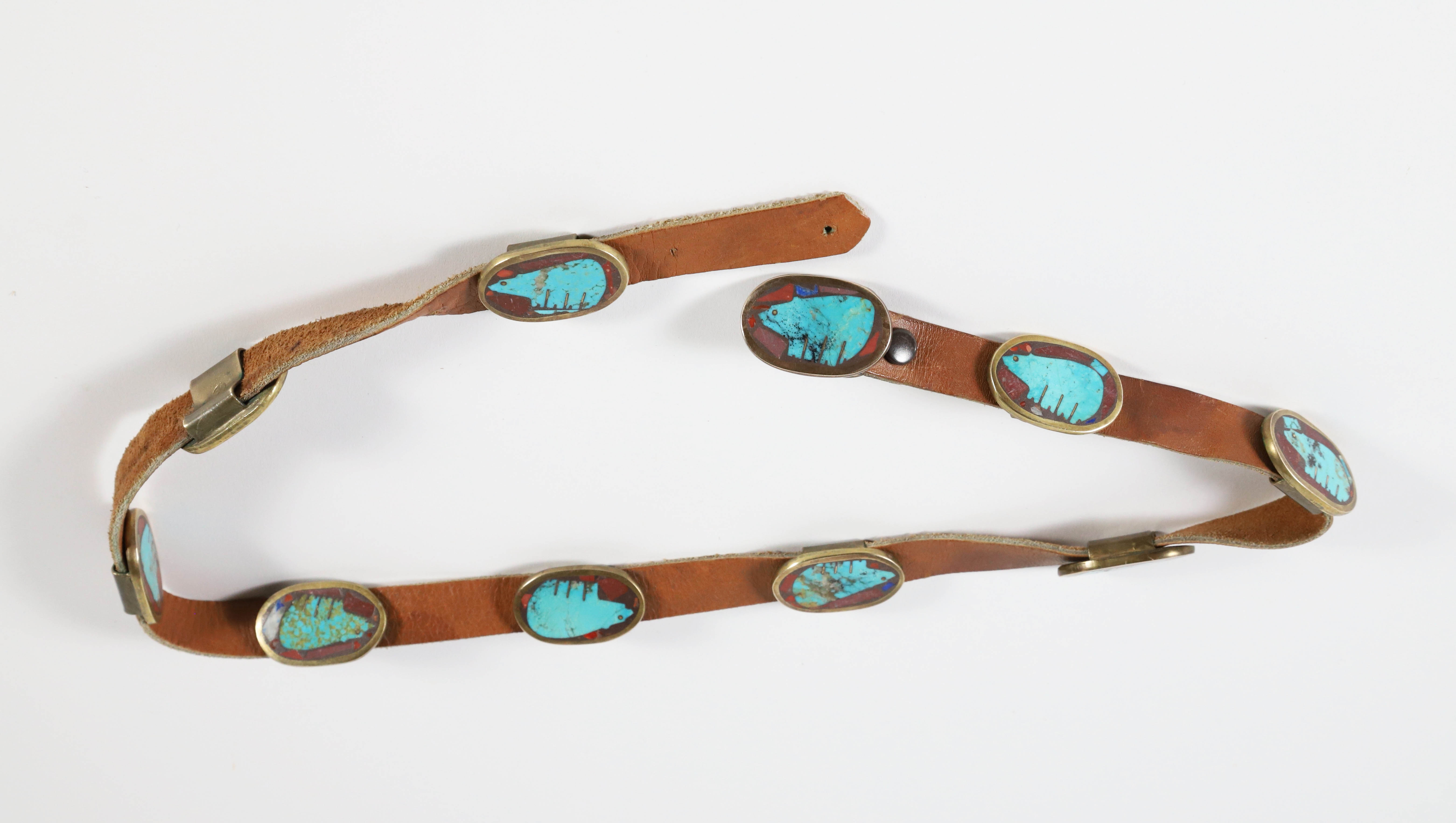Vintage Native American Turquoise Bear Concho Belt - Vintage Native ...