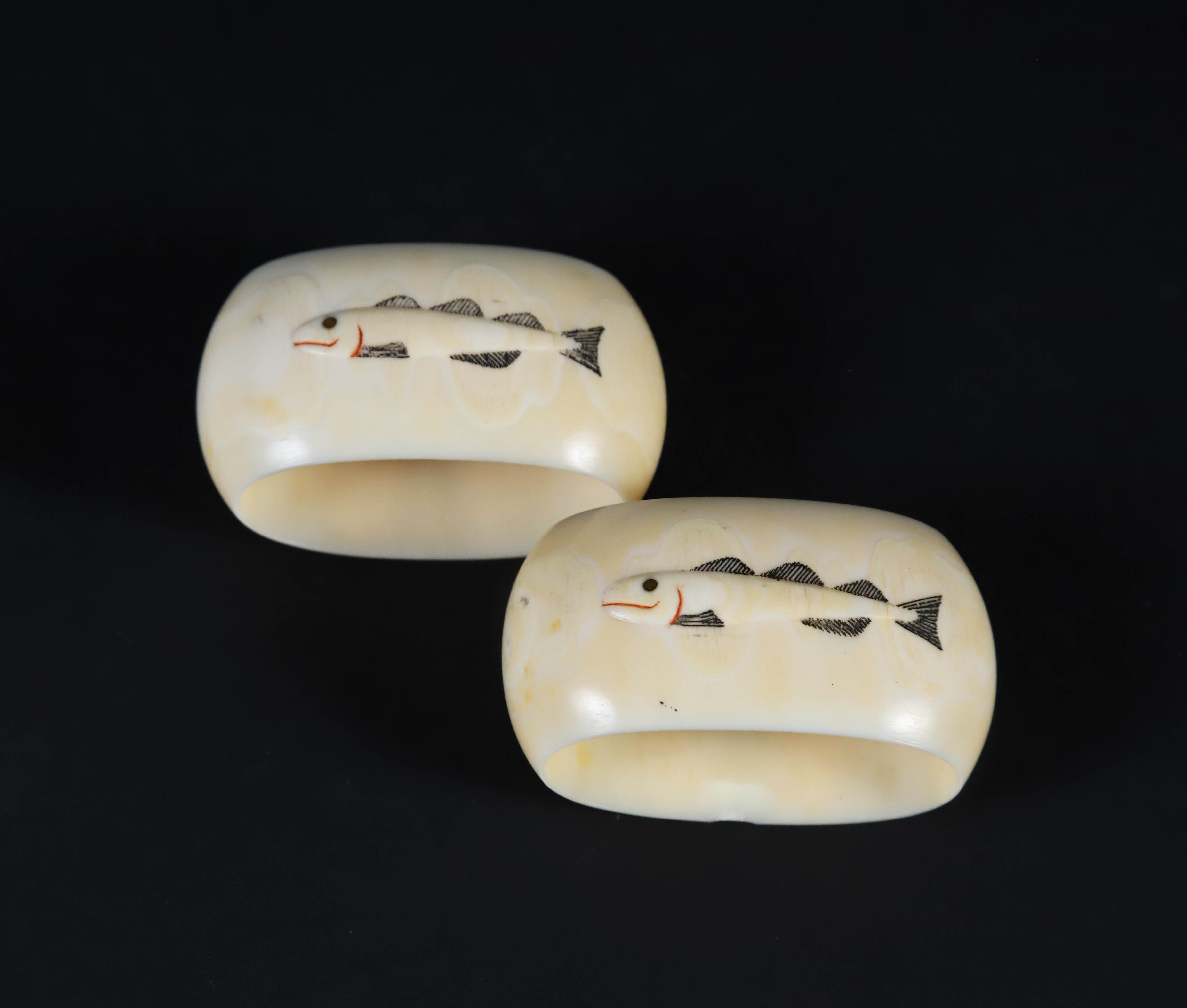 Pair of Eskimo Scrimshaw Antique Walrus Ivory Napkin Rings - Pair of ...