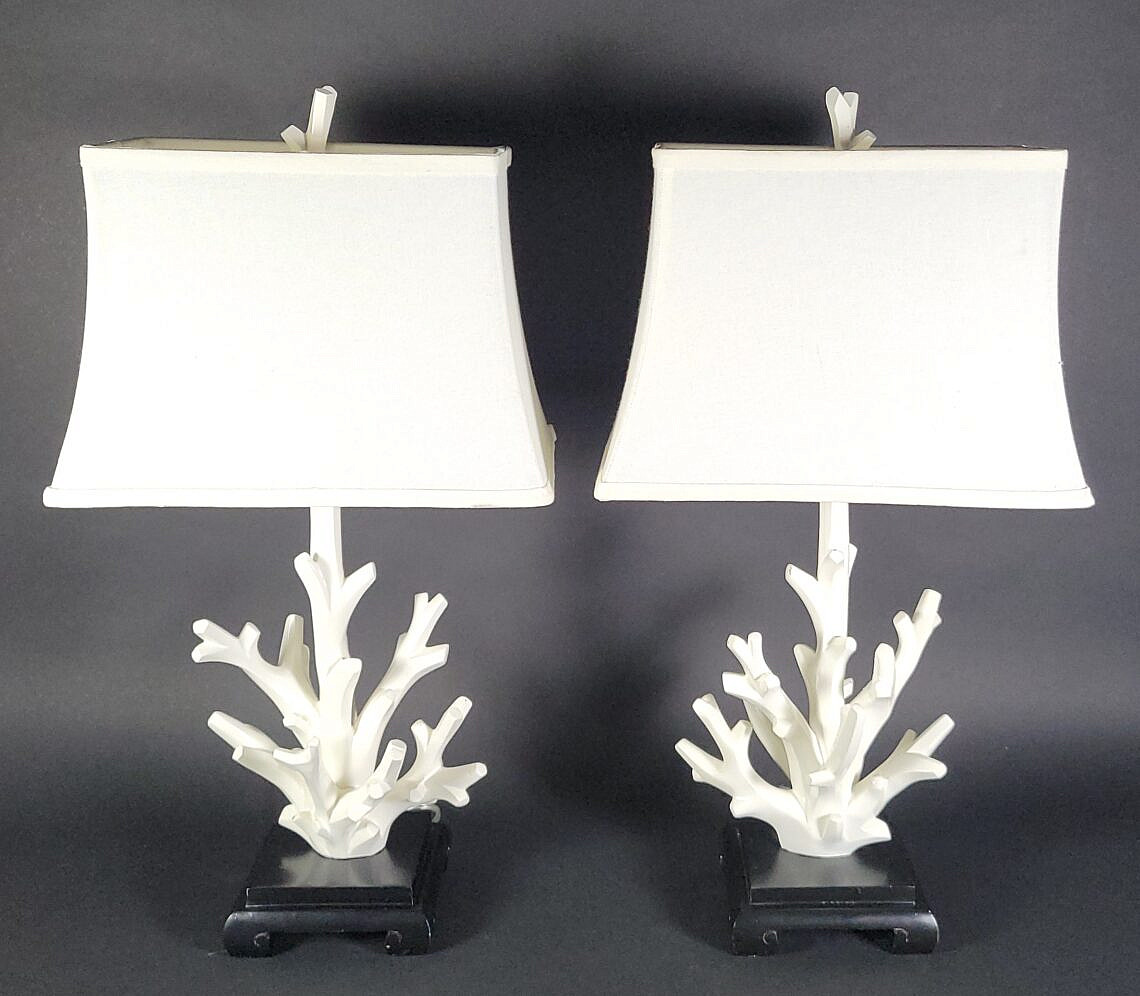 Pair of Vintage Faux Coral Lacquered Composition Lamps - Pair of ...