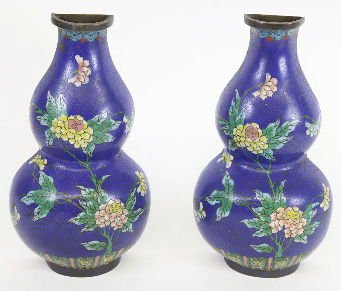Pair of Antique Chinese Cloisonne Double Gourd Vase Wall Pockets - Pair ...