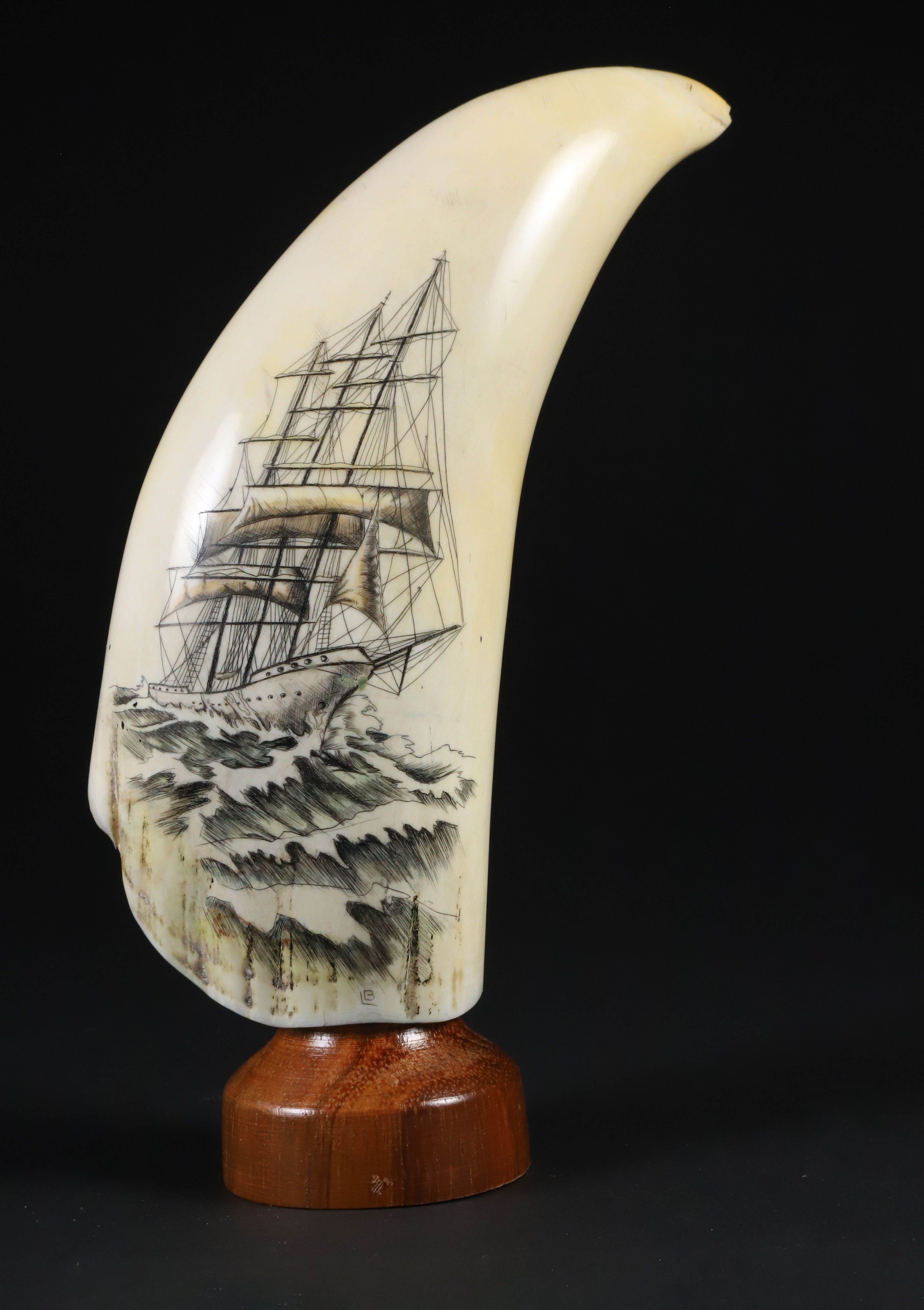 Fine Lane Brower Contemporary Scrimshaw Whale's Tooth, mid 20th Century ...