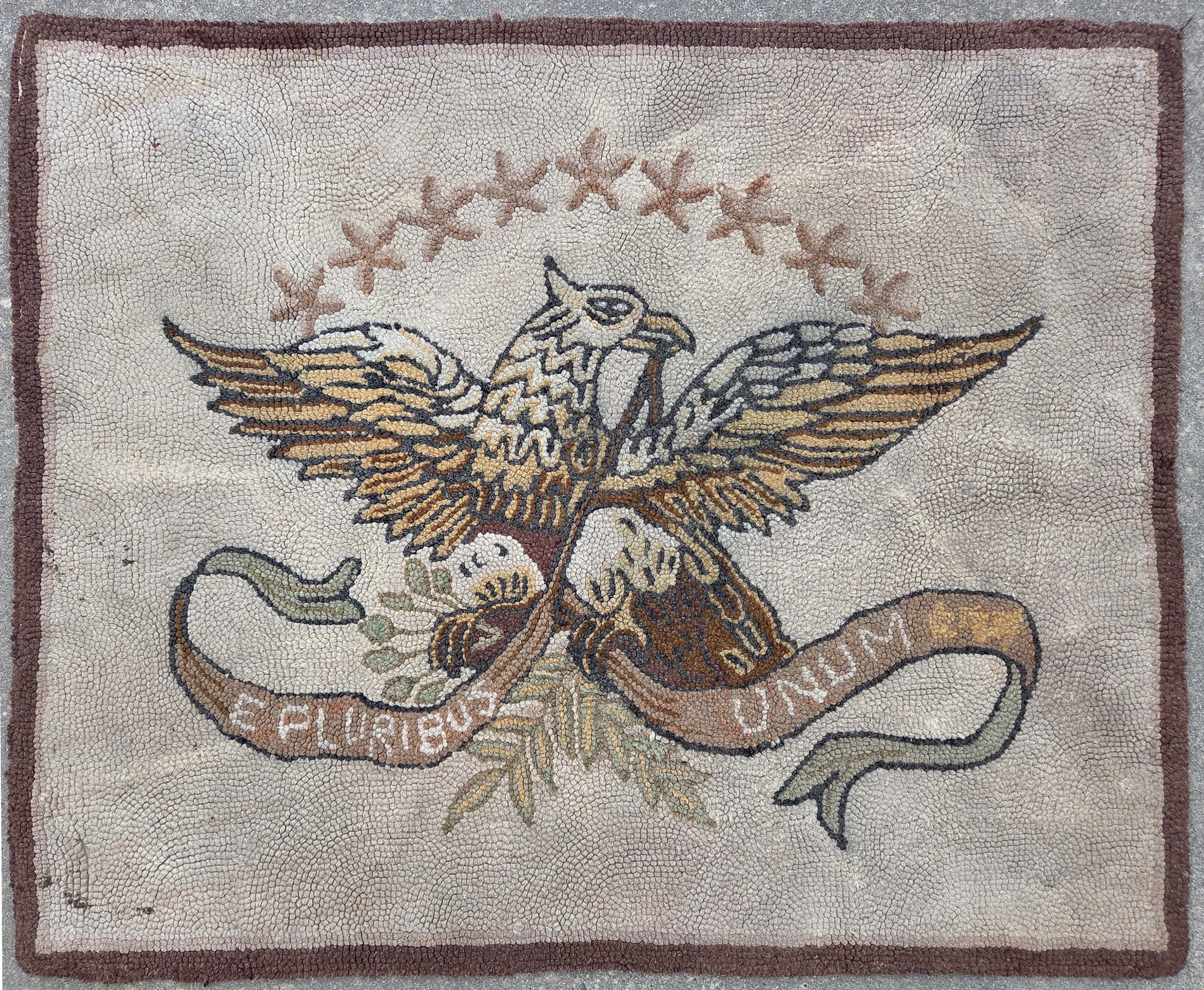 Vintage American Eagle Hooked Rug " E. Pluribus Unum" - Vintage American Eagle Hooked Rug " E ...